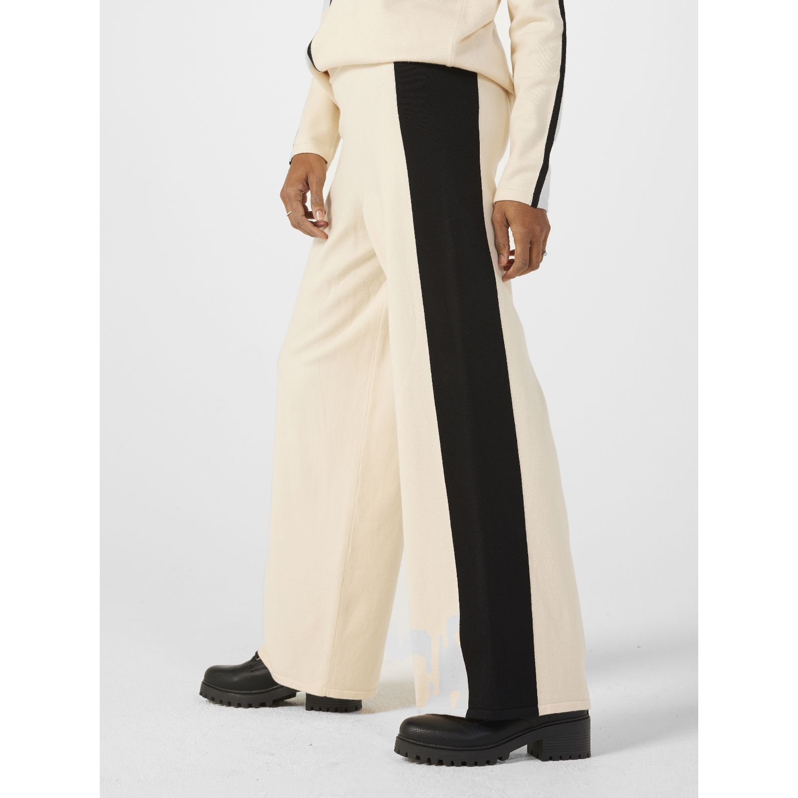 Wynne Collection SoftKNIT Sweater Knit Trousers with Side Stripe - QVC UK