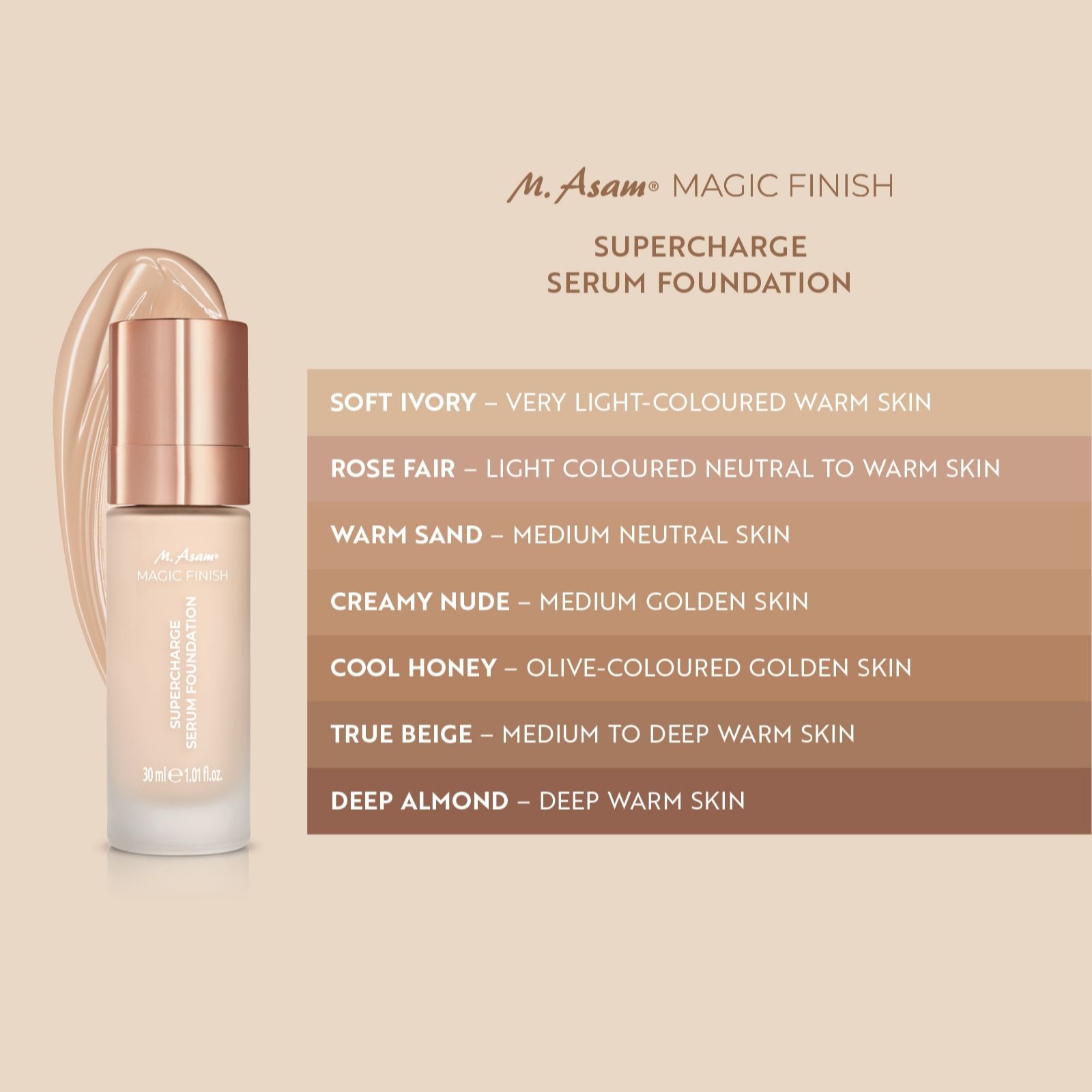 M. Asam Magic Finish Supercharge Serum Foundation 30ml - QVC UK