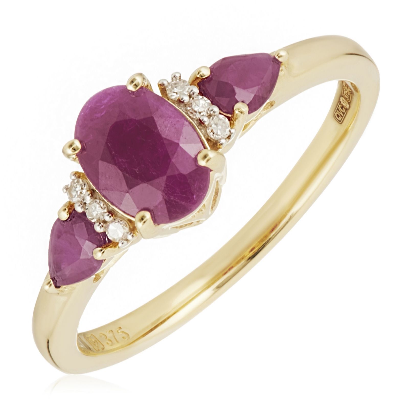 1.10ct African Ruby & 0.03ct Diamond Trilogy Ring 9ct Gold - QVC UK