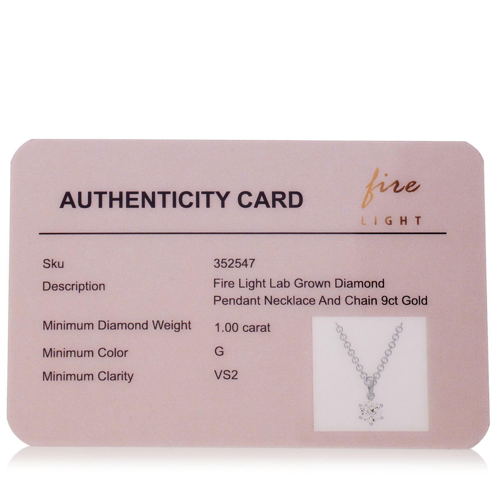 Fire Light 1ct Lab Grown Diamond Pendant & 45cm Chain 9ct Gold - QVC UK