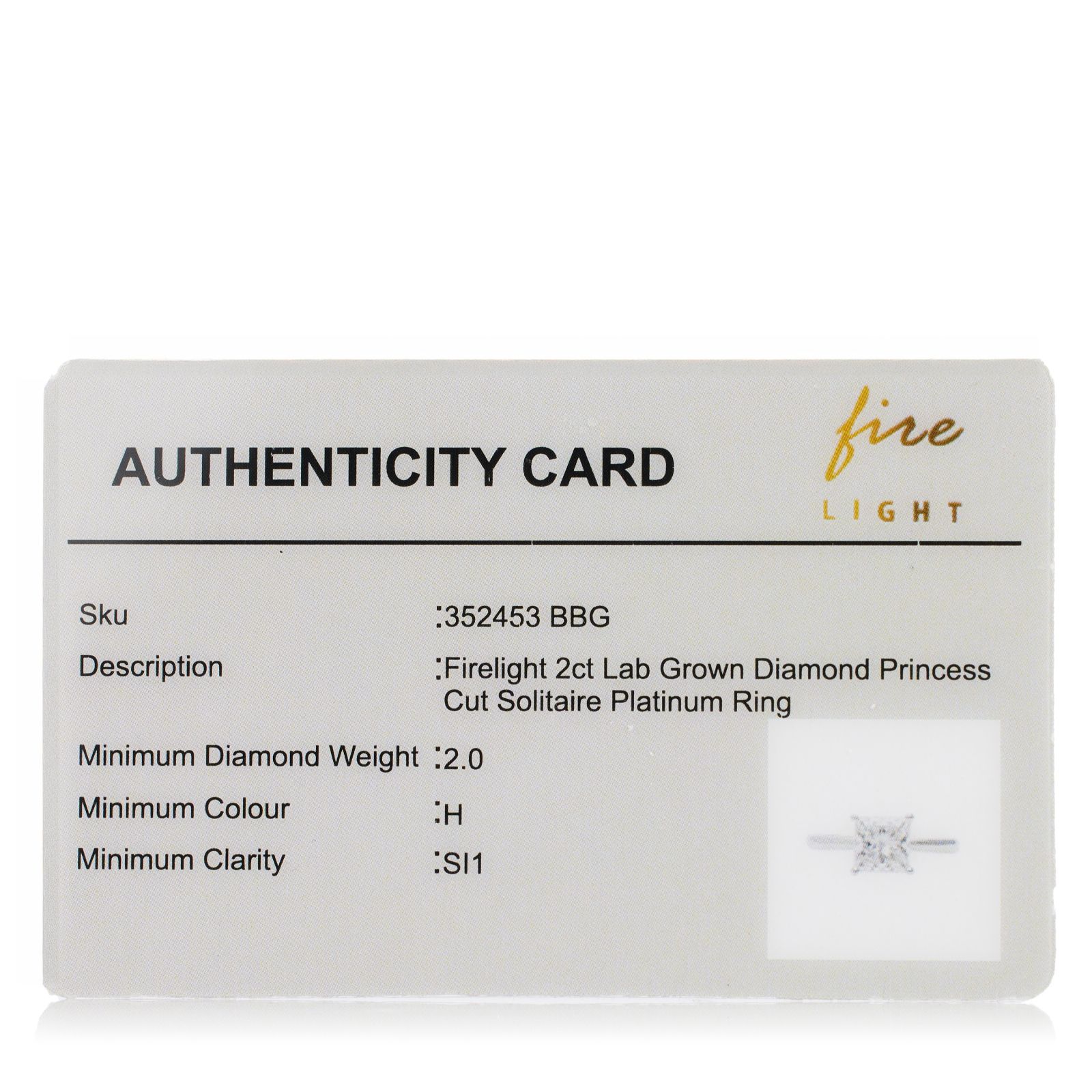 Firelight 2ct Lab Grown Diamond Princess Cut Solitaire Ring Platinum ...