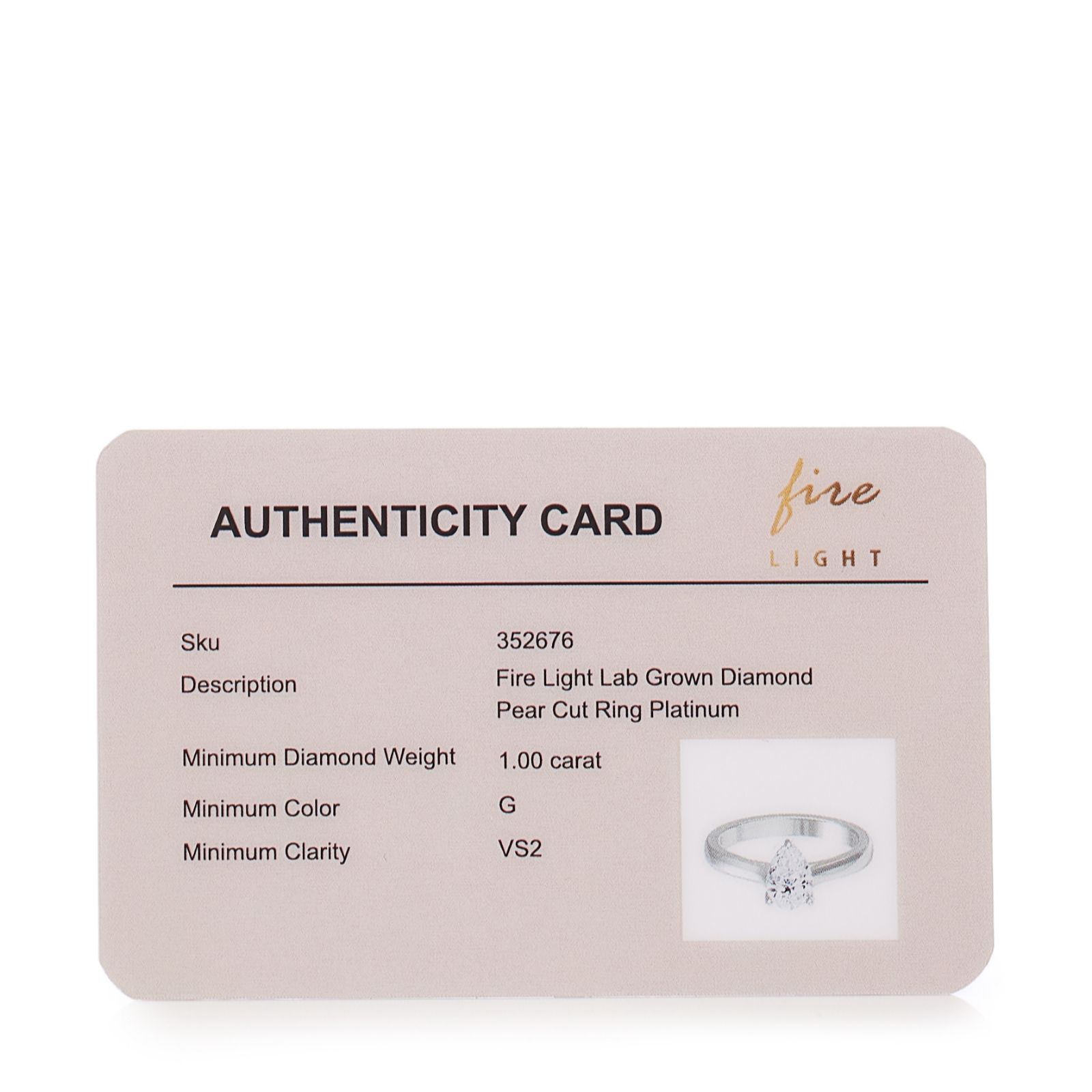 Fire Light 1ct Lab Grown Diamond Pear Cut Ring Platinum - QVC UK