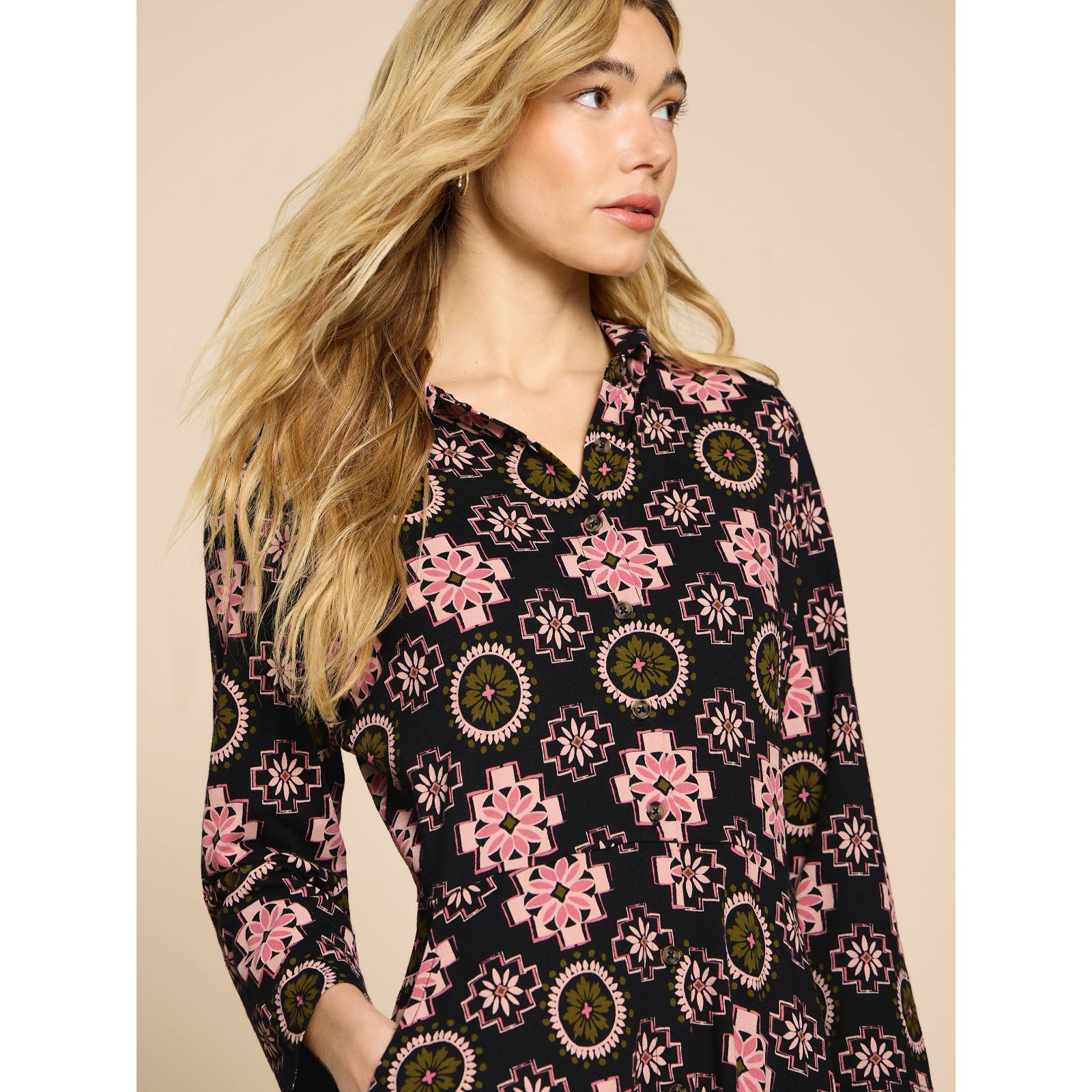 White Stuff Ada Printed 3/4 Sleeve Shirt Dress - QVC UK