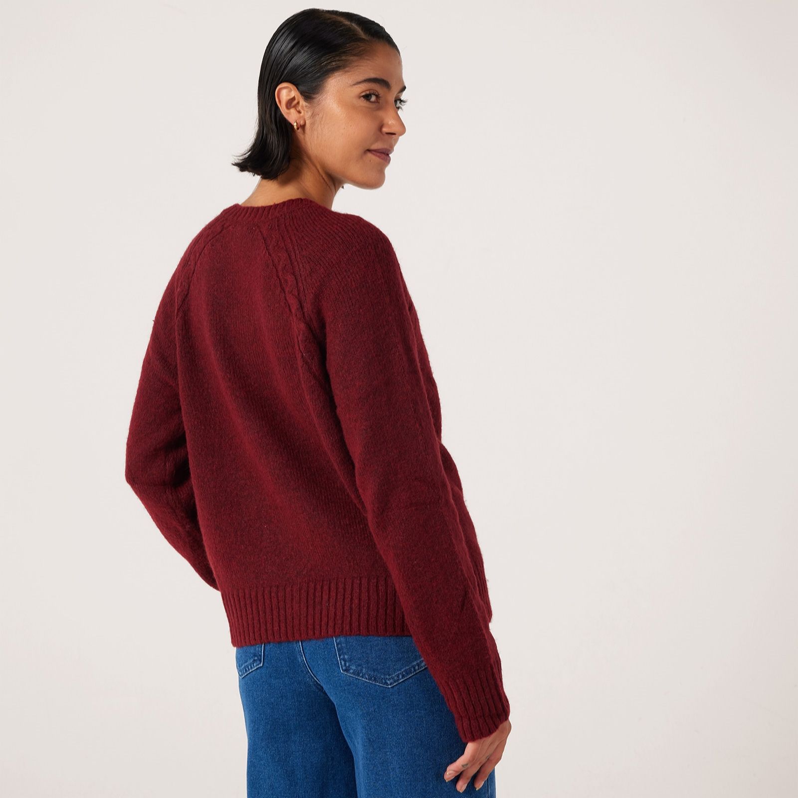 Denim & Co. Button Through Cardigan with Cable Detail - QVC UK