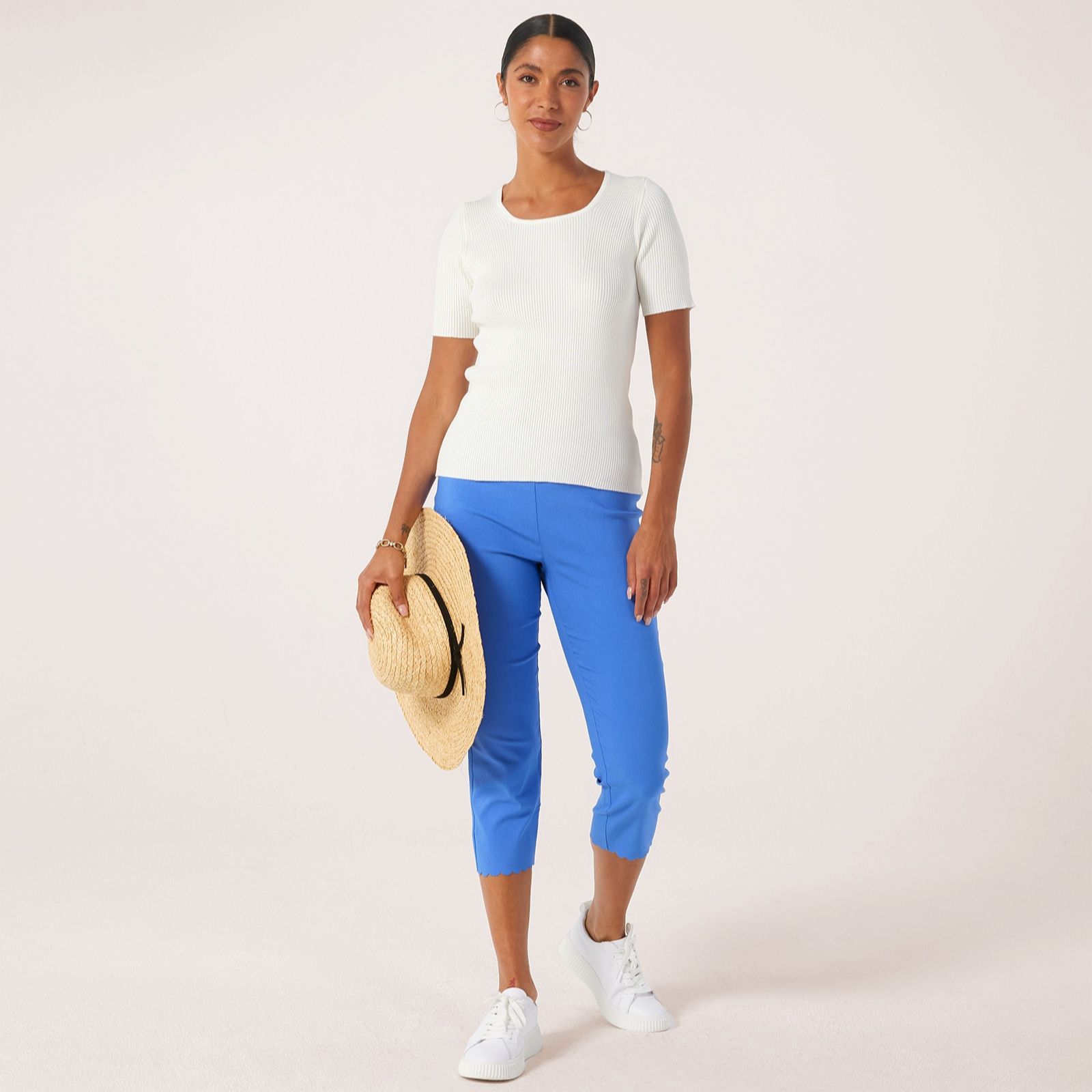 Denim & Co. Square Neck Ribbed Knitted Top - QVC UK
