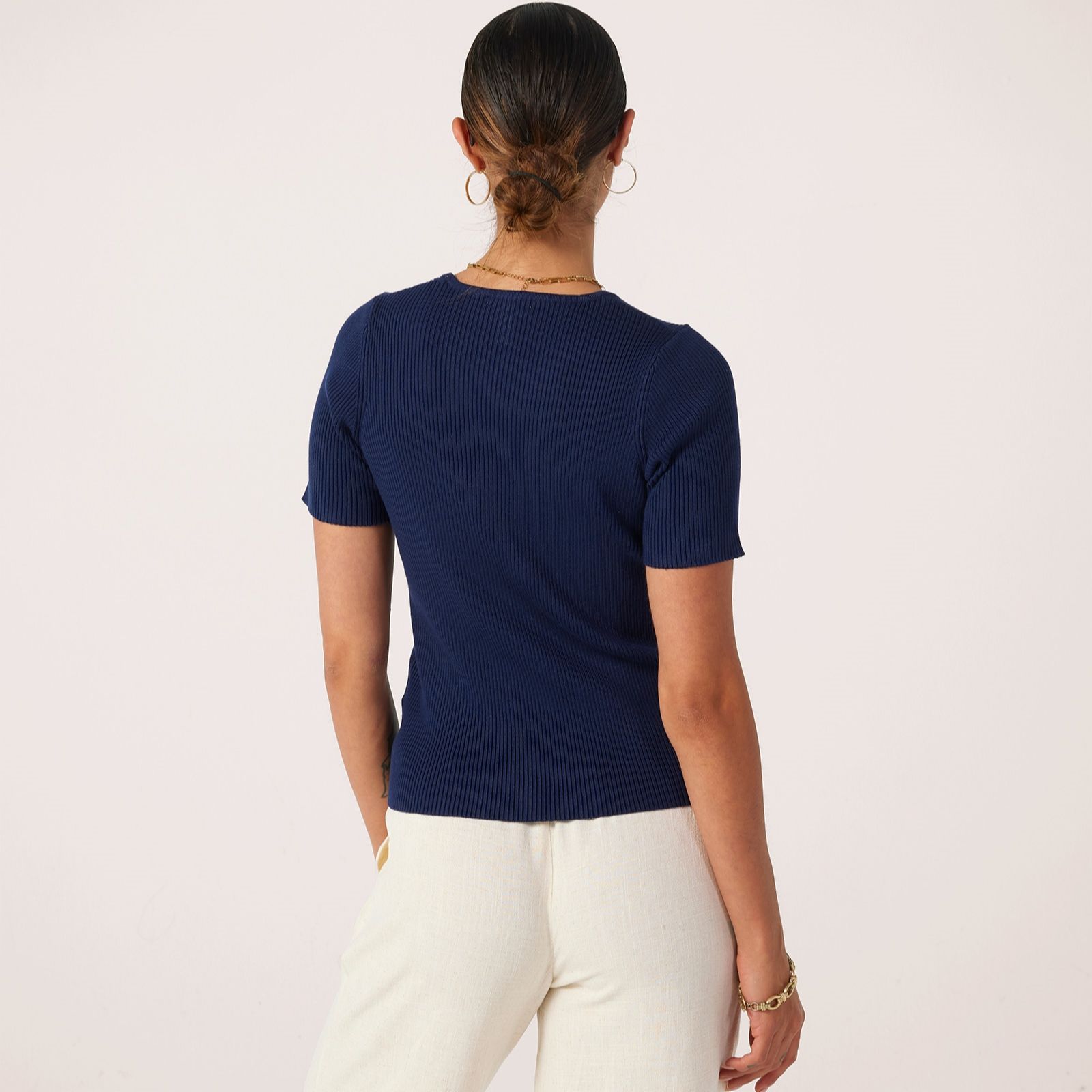 Denim & Co. Square Neck Ribbed Knitted Top - QVC UK