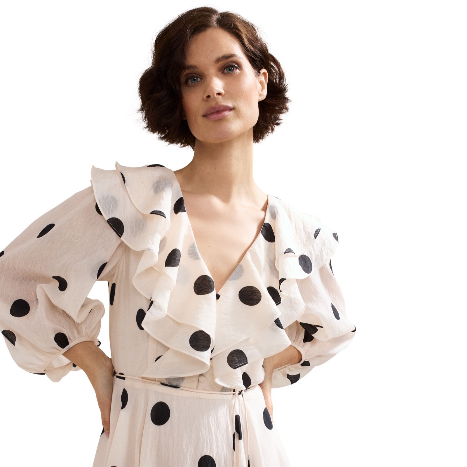 Phase Eight Jaqlyn Spot Ruffle Belted Midi Dress - QVC UK