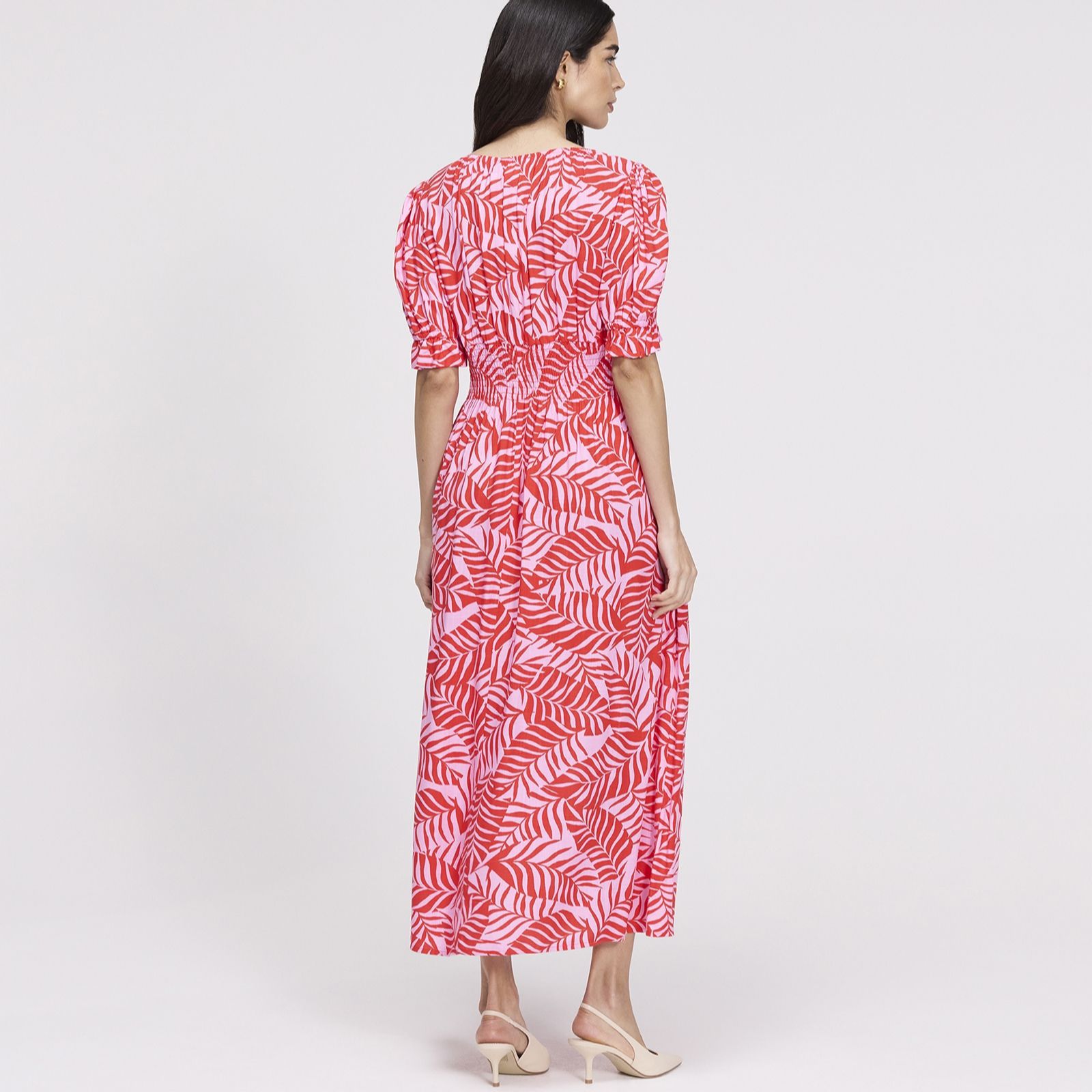 Finery London Lorelai Palm Print Viscose Dress Standard Length - QVC UK