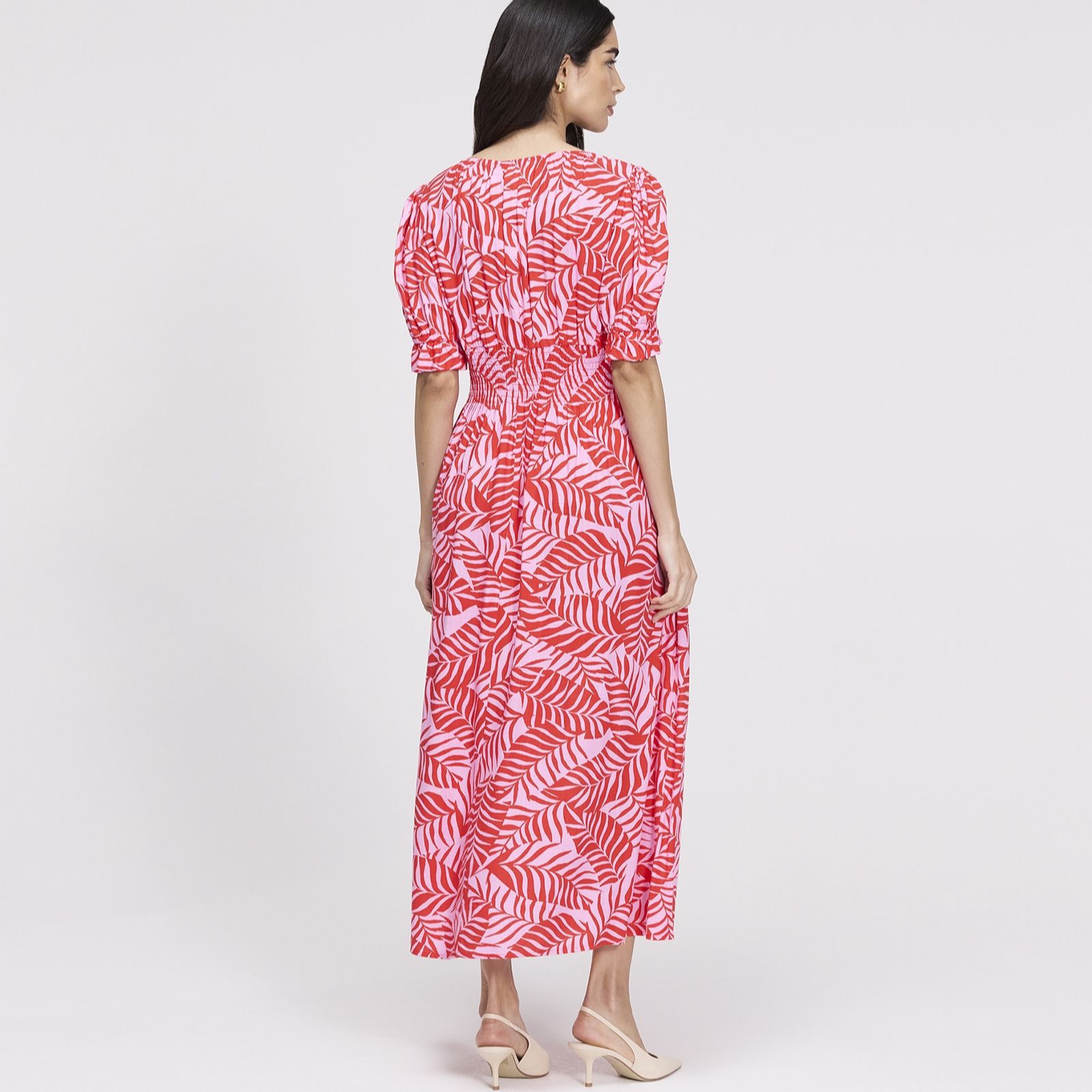 Finery London Lorelai Palm Print Viscose Dress Short Length - QVC UK