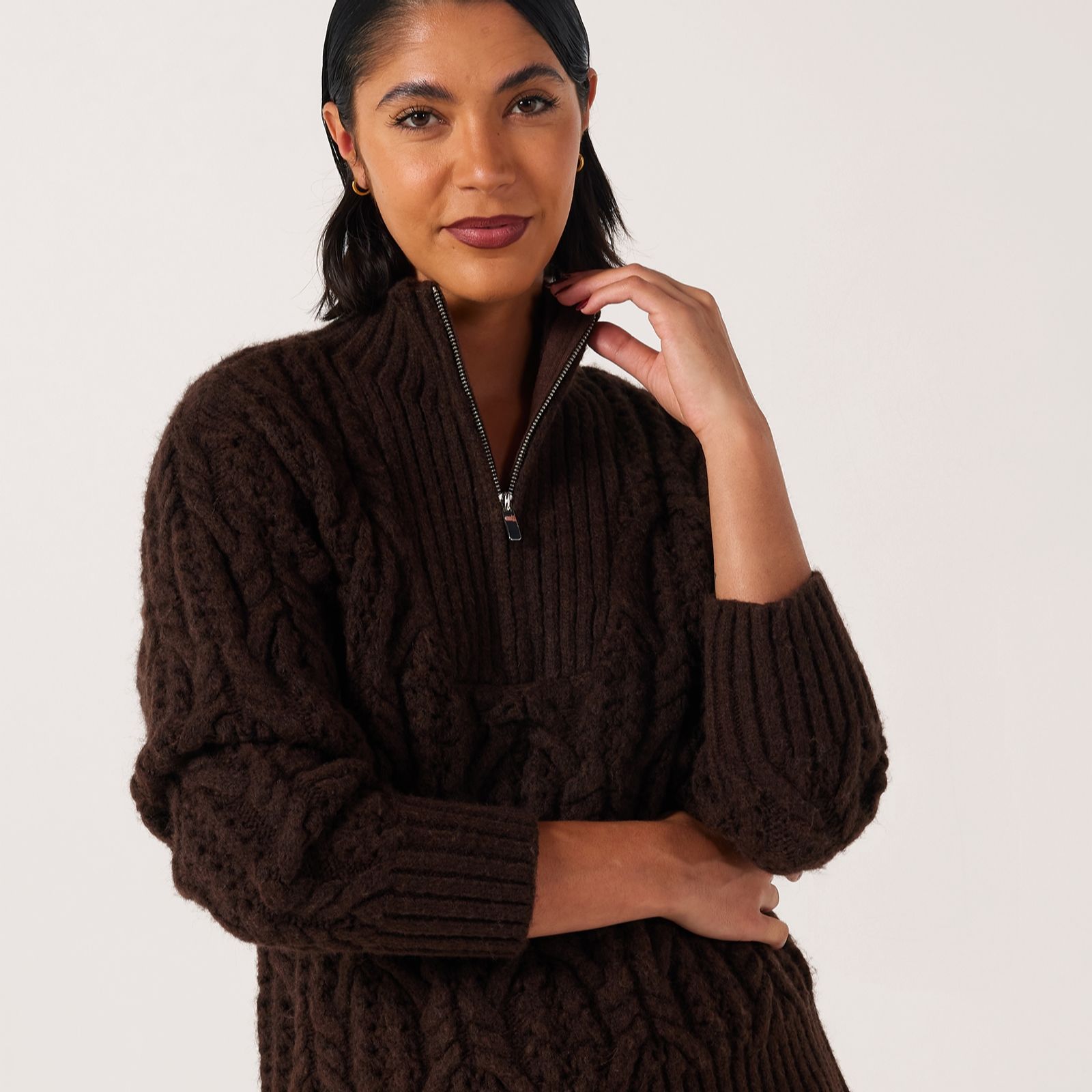 Ben de Lisi Quarter Zip-Front Cable Jumper - QVC UK