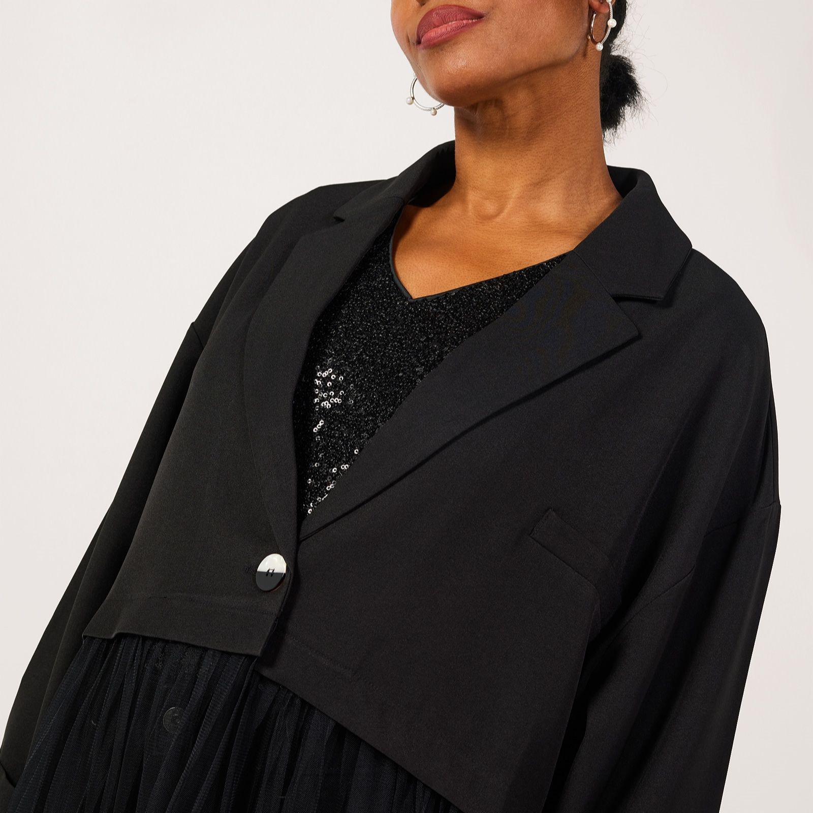 Malissa J Mix Mesh Oversize Light Long Jacket - QVC UK