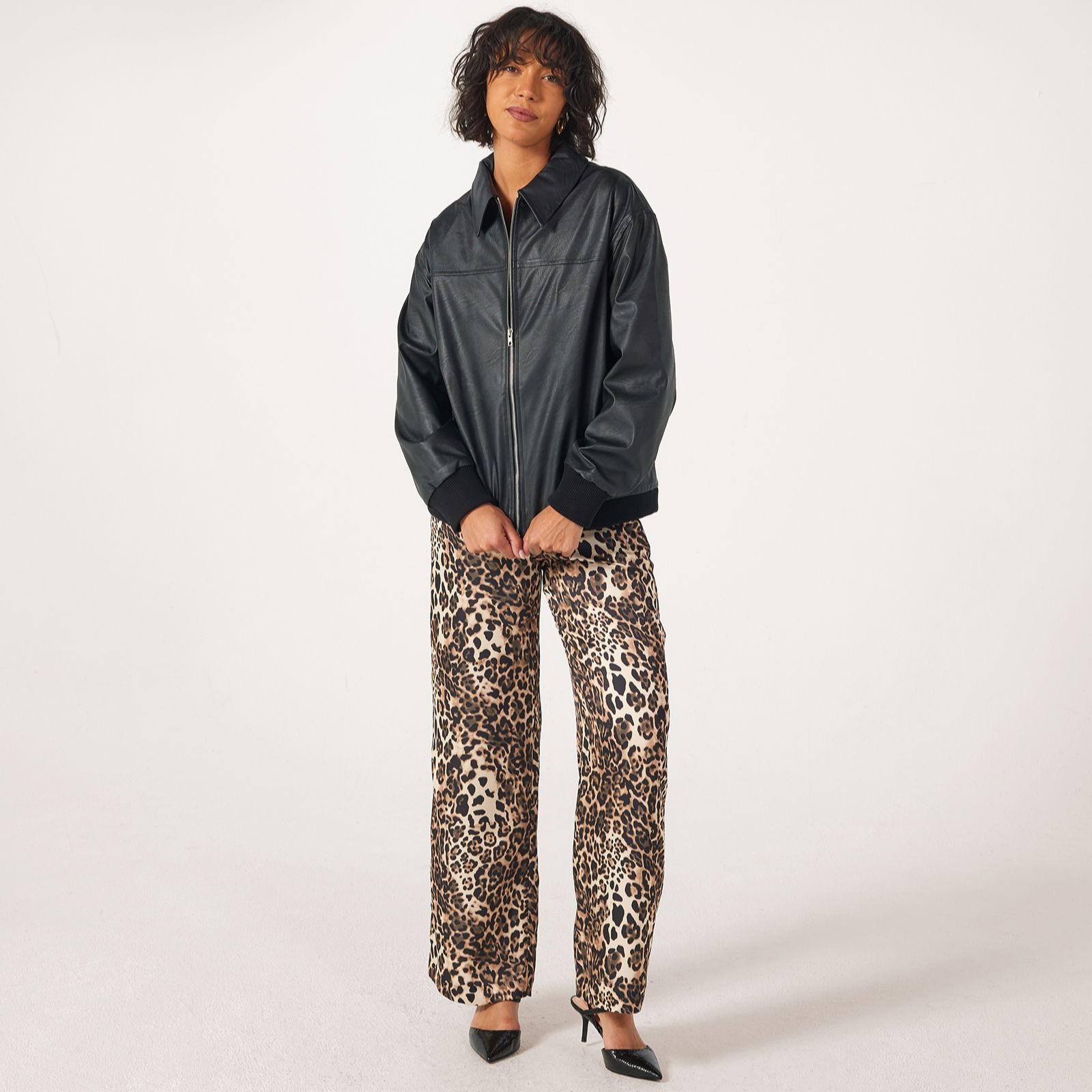 Helene Berman Faux Leather Relaxed Zip Up Bomber Jacket - QVC UK