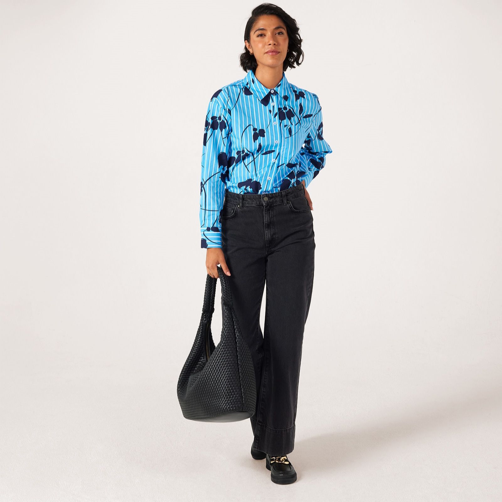 Denim & Co. Stripe & Floral Shirt - QVC UK