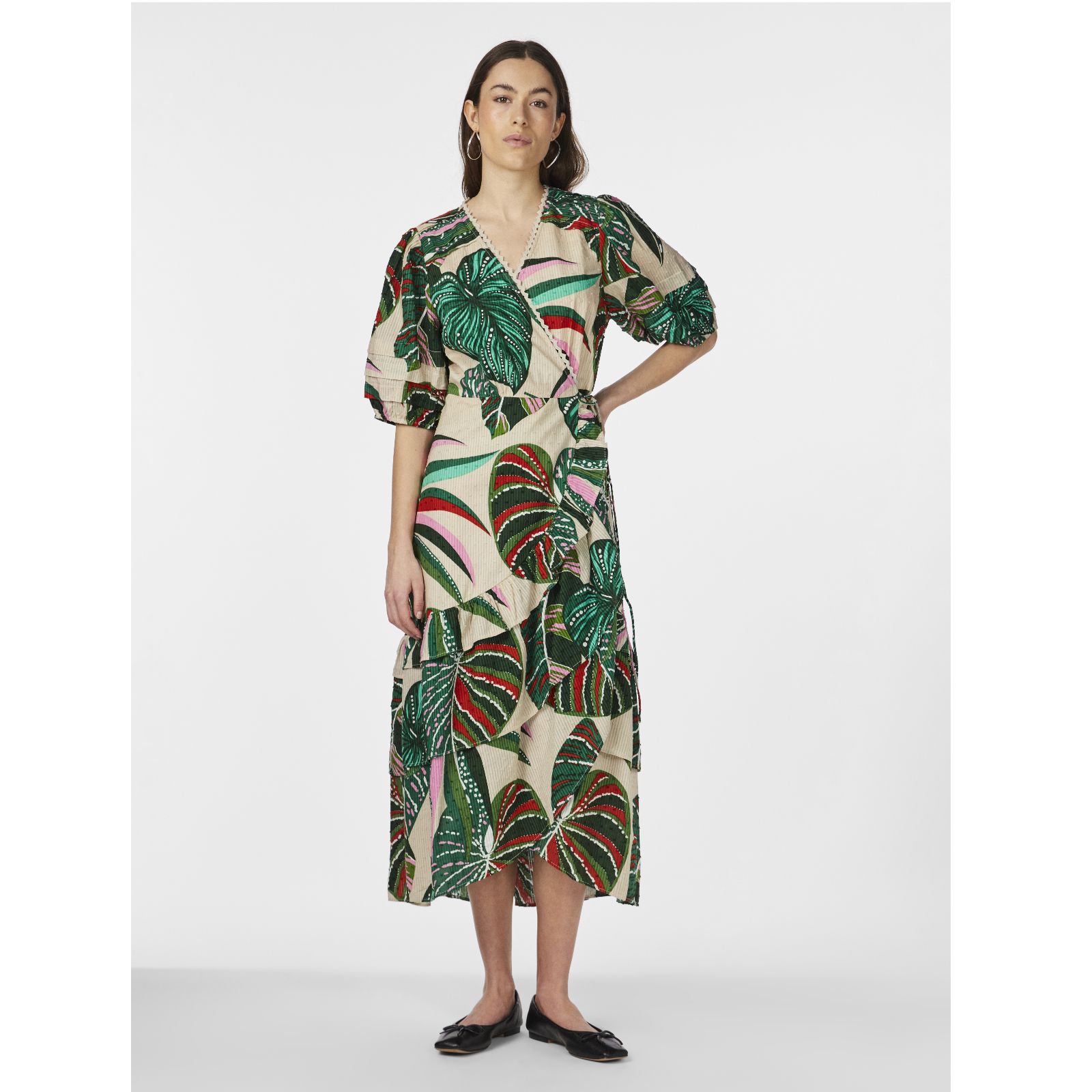YAS Botanic Wrap Long Dress - QVC UK