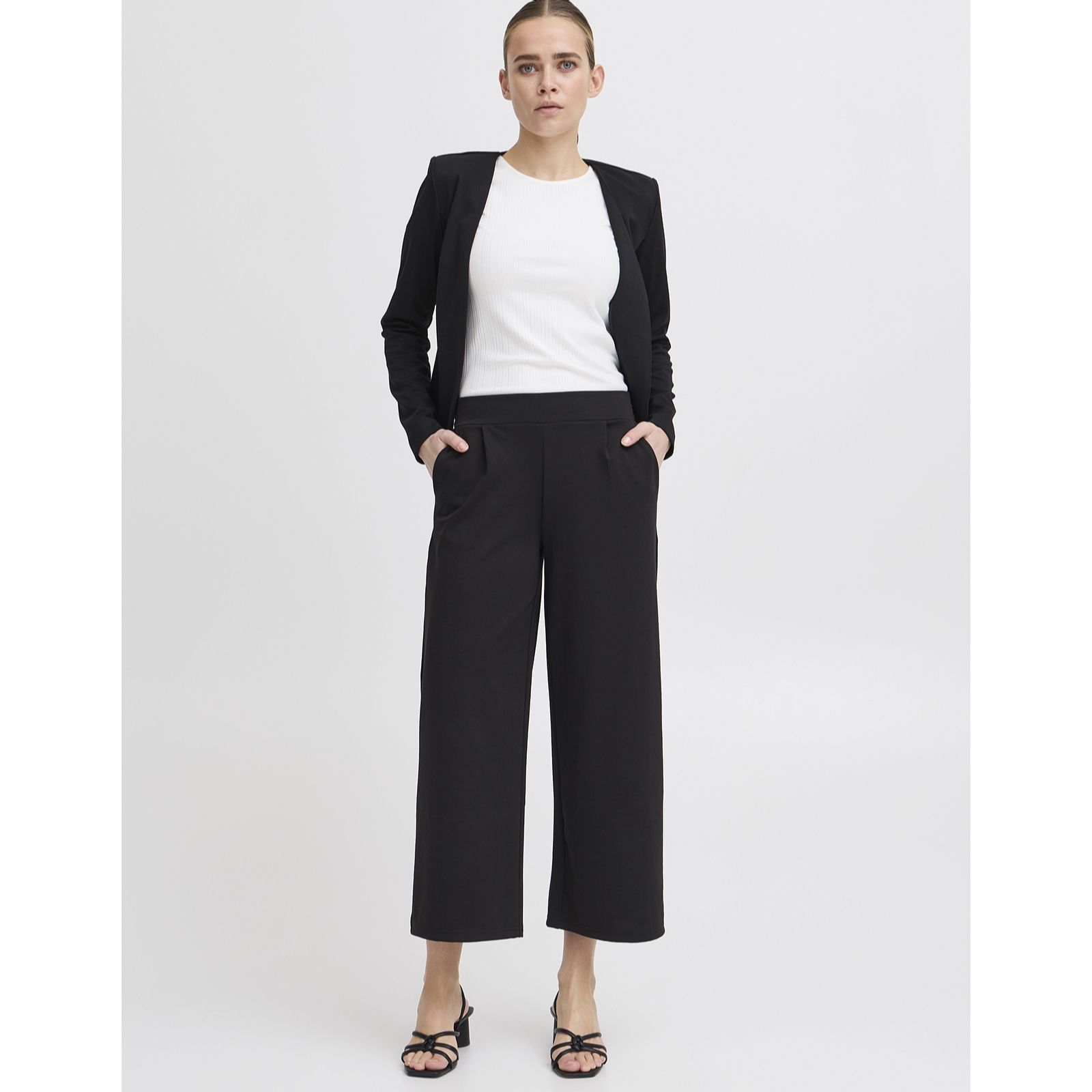 ICHI Kate Sus Wide-Leg Cropped Trousers - QVC UK