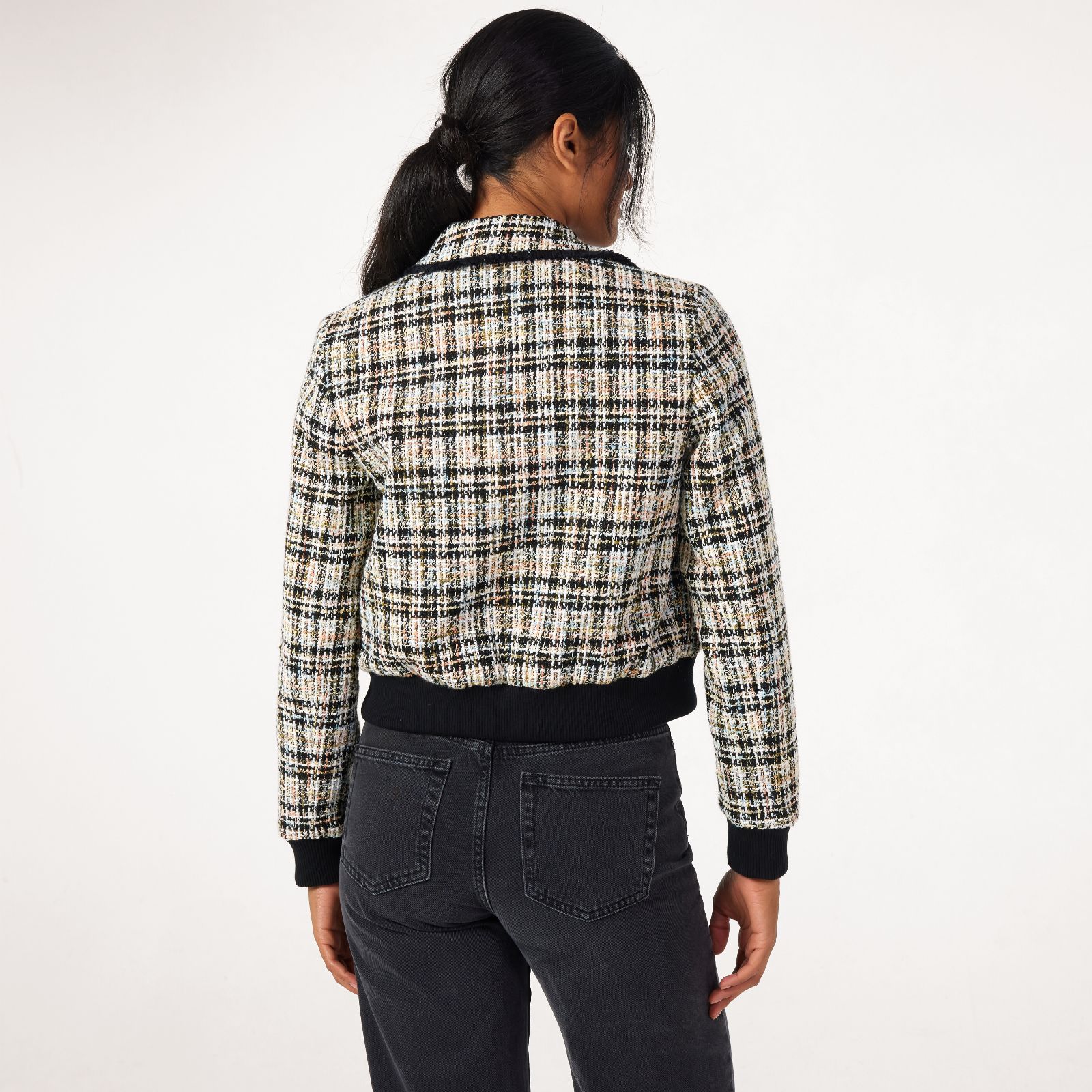 Helene Berman Cropped Tweed Bomber Jacket - QVC UK