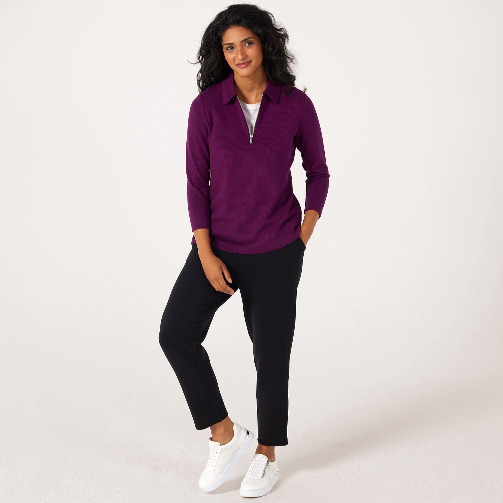 Ruth Langsford Leisurewear Half Zip 3/4 Sleeve Top - QVC UK