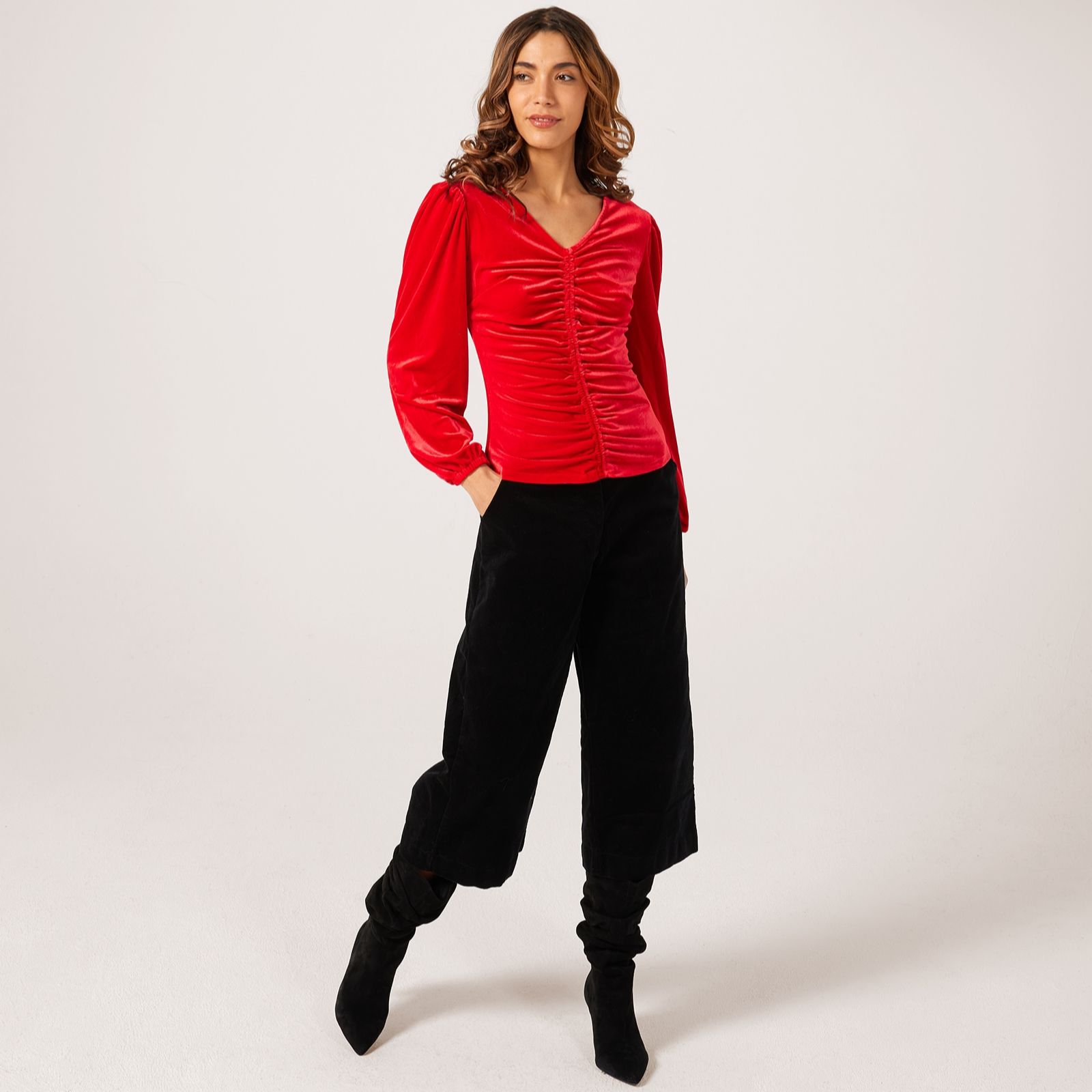 Saint Tropez Heba Ruched Detail Velvet Top - QVC UK