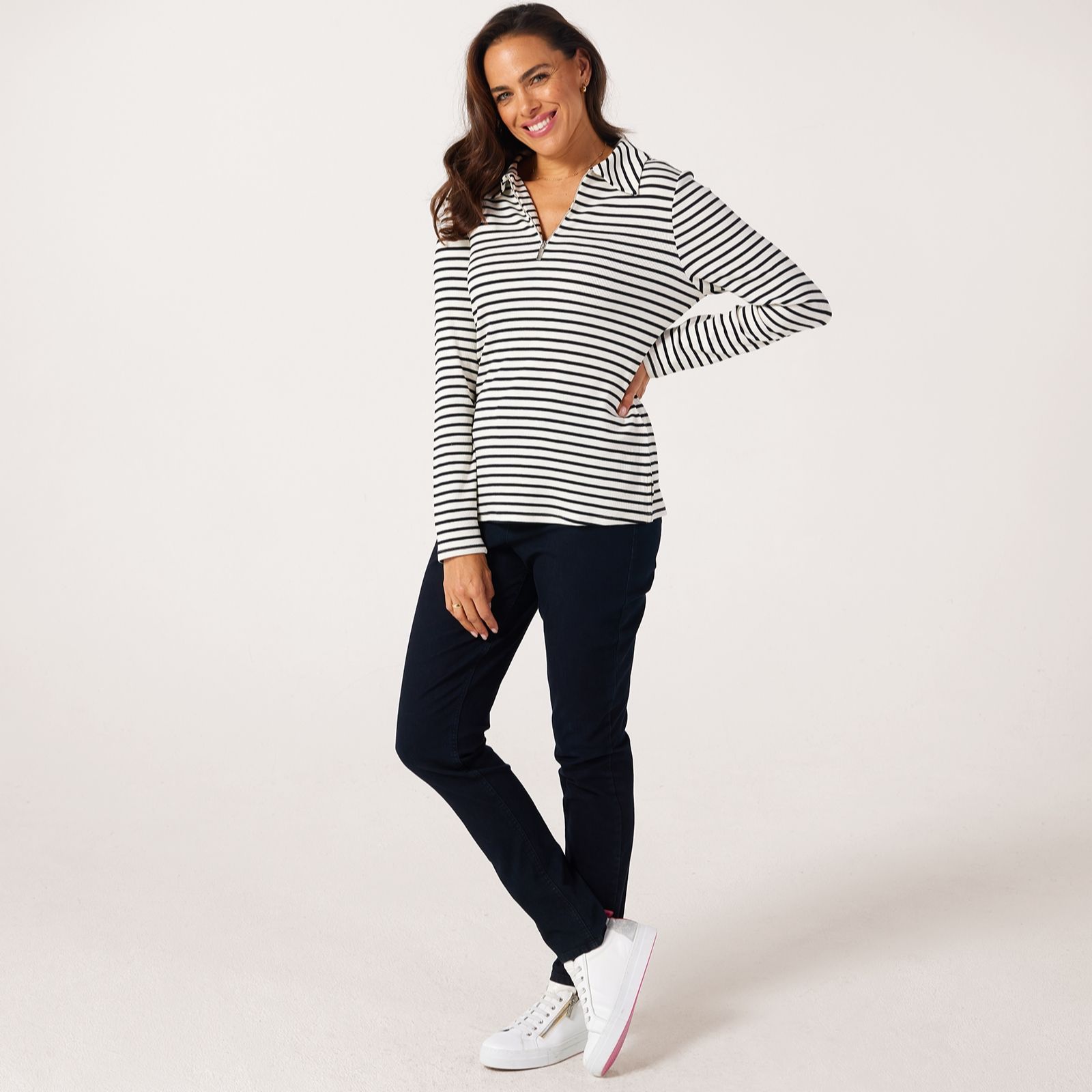 Ruth Langsford Stripe Rib Half Zip Top - QVC UK