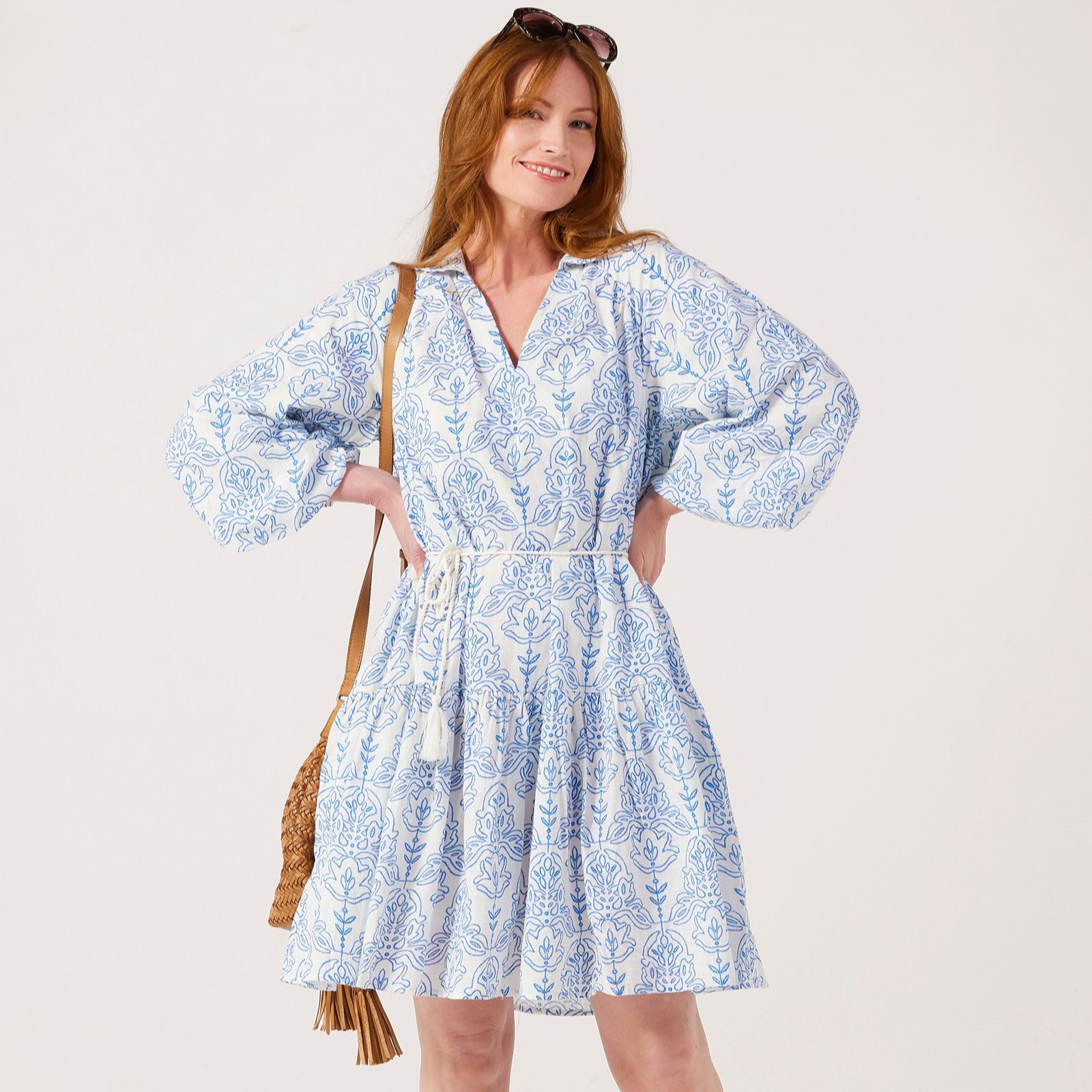 YAS Cinni Embroidered Puff Sleeve Dress - QVC UK