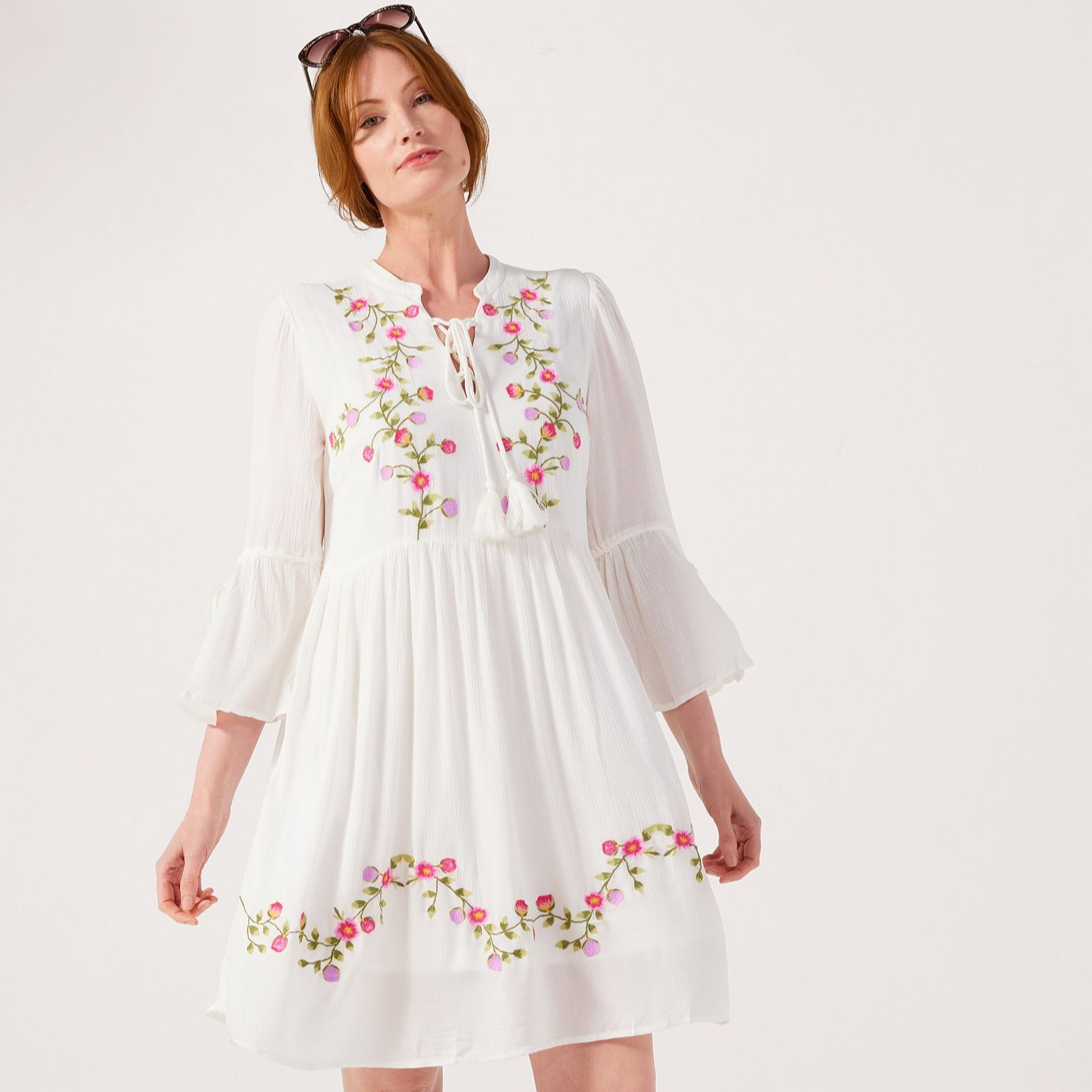 YAS Chella Embroidered Detail Dress - QVC UK
