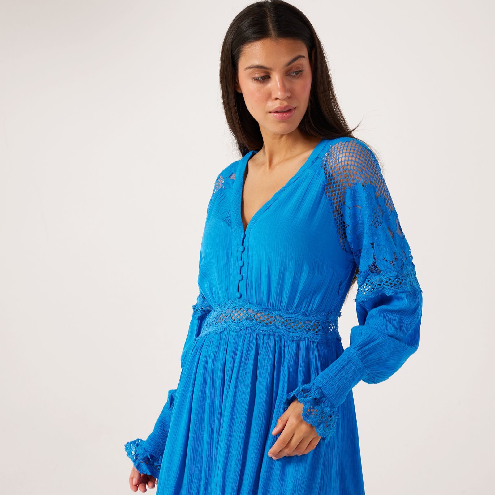 YAS Miza Lace Detail Maxi Dress - QVC UK