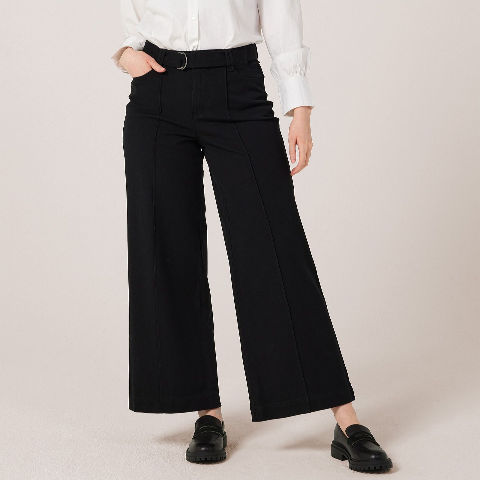 Ben de Lisi Twill Wide Leg Jean with Belt Standard - QVC UK