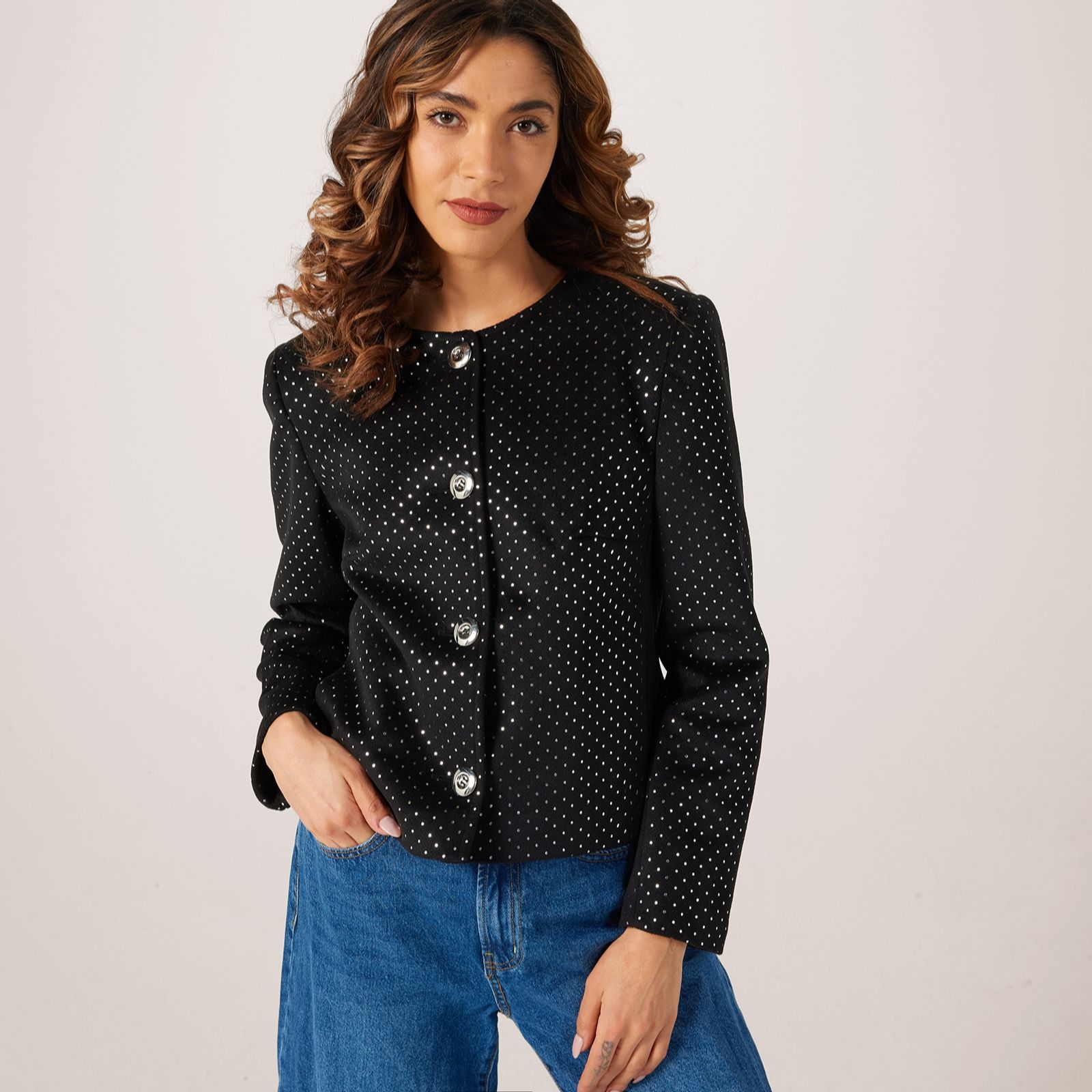 Helene Berman Goldtone Studded Jacket - QVC UK