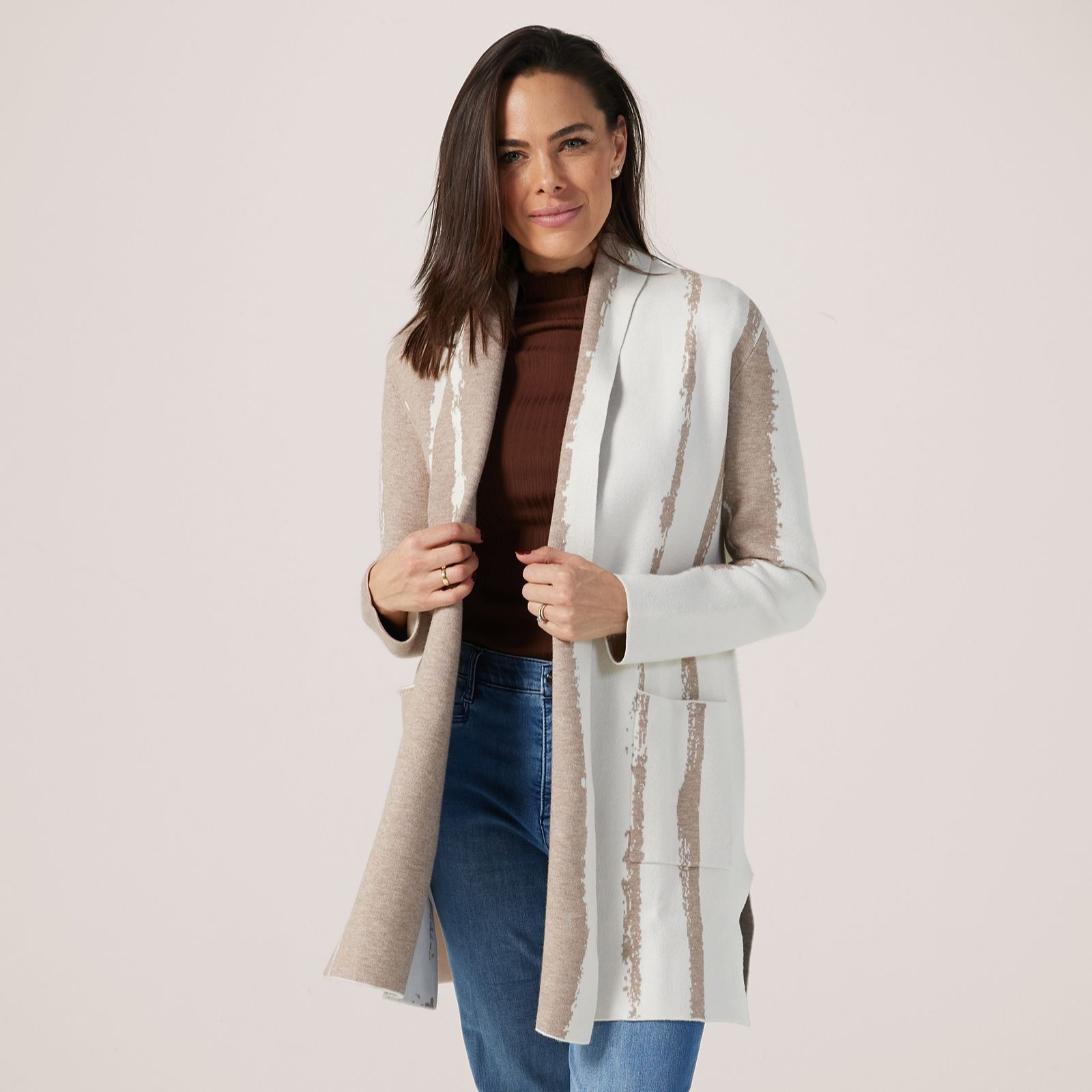 MarlaWynne Collection SoftKnit Jacquard Knit Long Cardigan - QVC UK