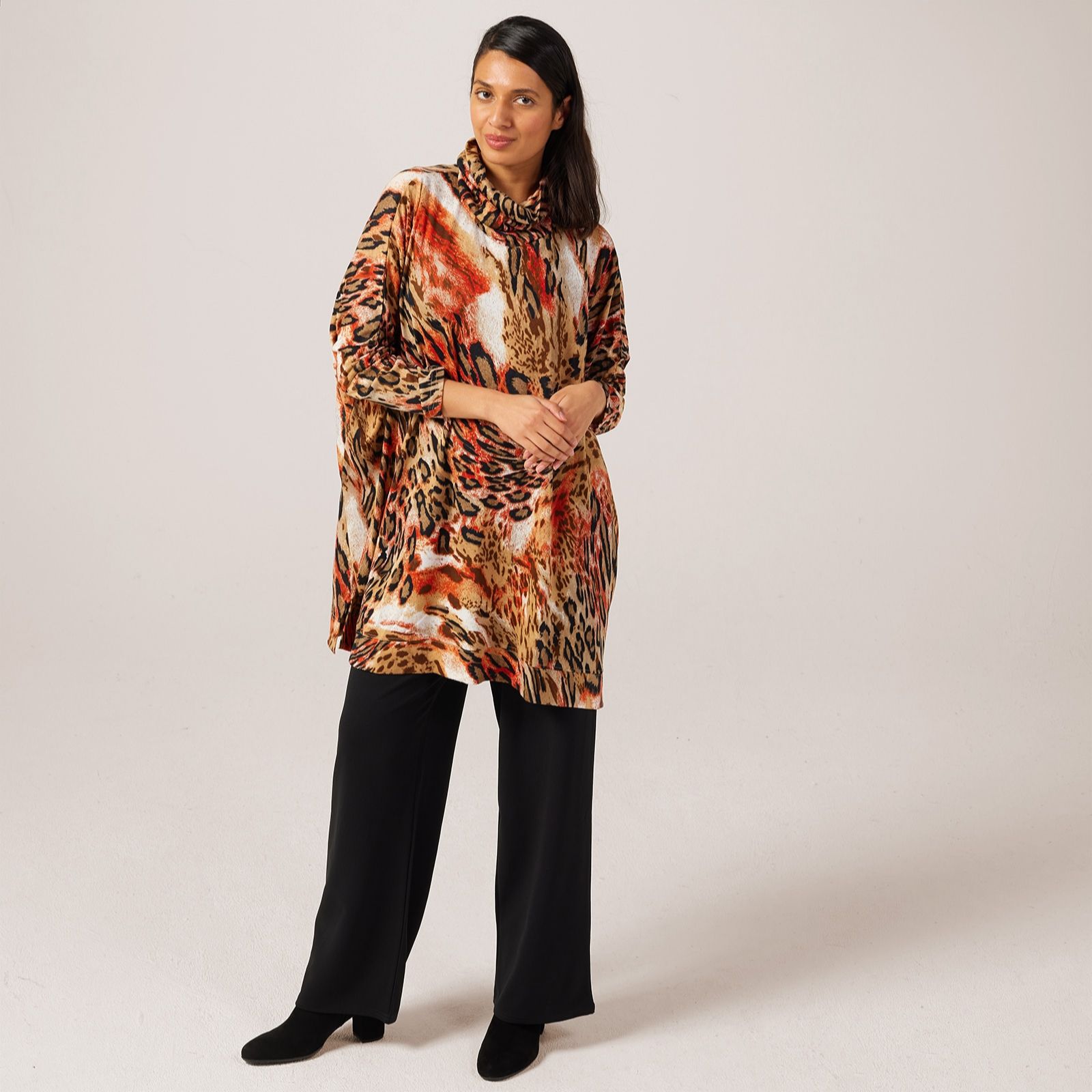 Frank Usher Printed Cowl Neck Long Sleeve Tunic Top - QVC UK