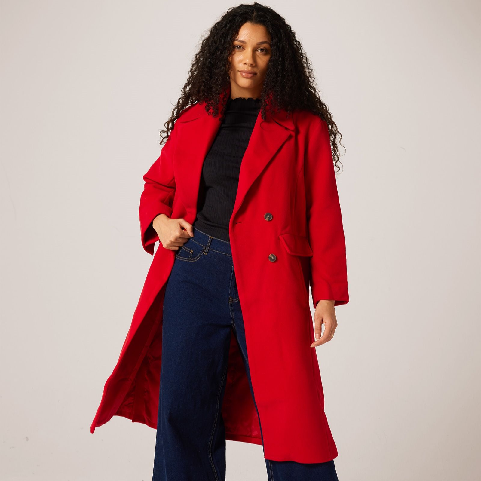 MarlaWynne Collection Melton Feel Long Coat with Buttons - QVC UK