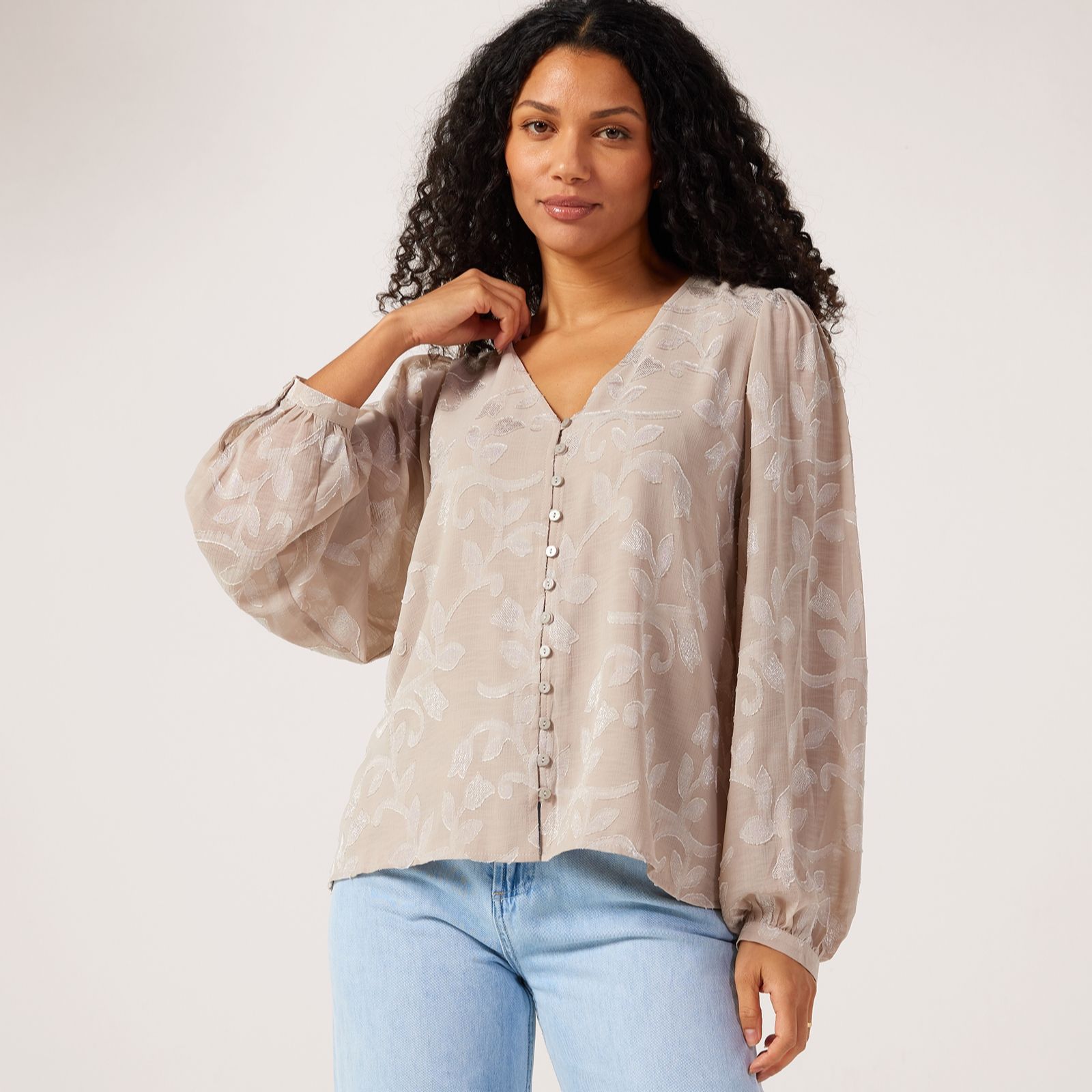 Apricot Jacquard Balloon Sleeve Blouse - QVC UK