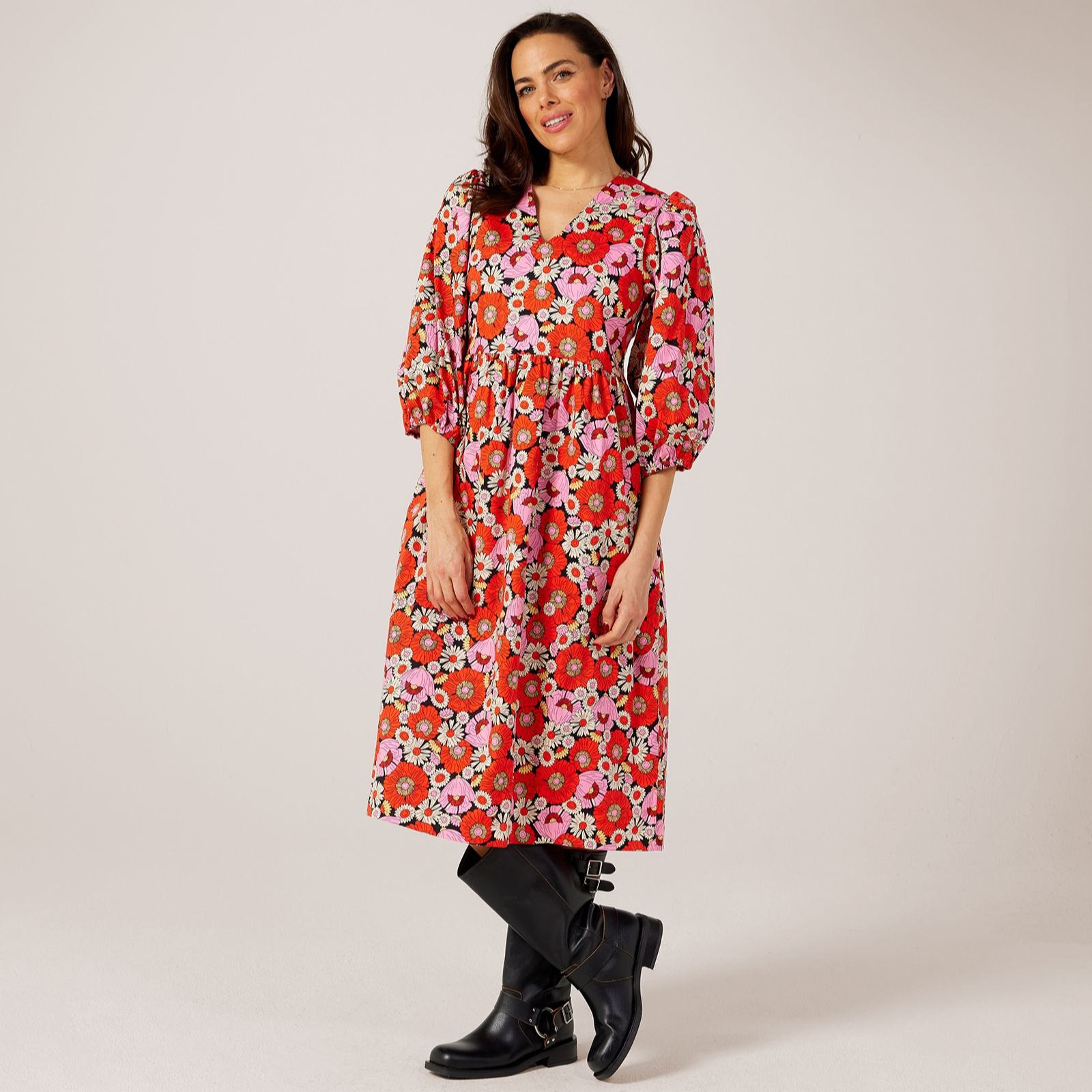 Helene Berman V Neck Printed Floral Dress - QVC UK