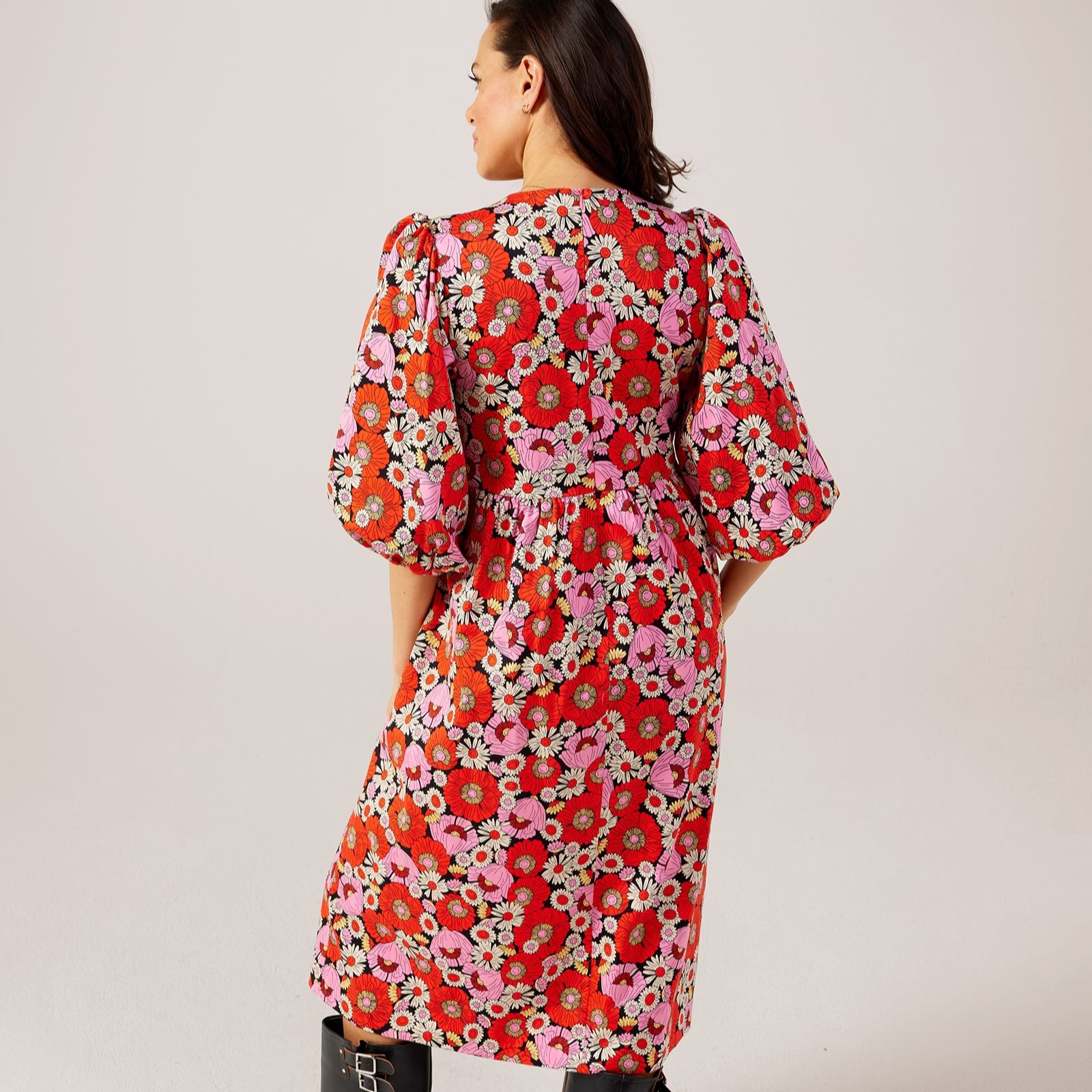 Helene Berman V Neck Printed Floral Dress - QVC UK
