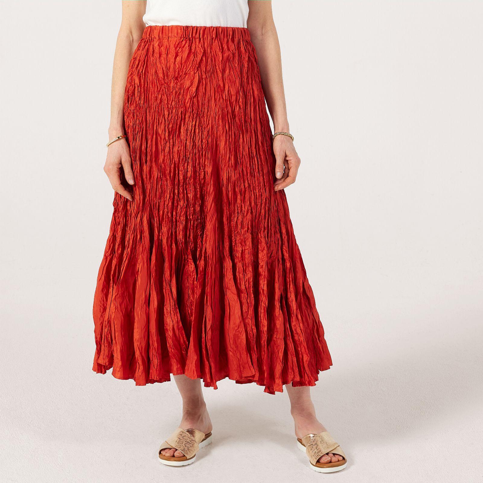 Malissa J Long Crinkle Sateen Skirt With Elasticated Waist - QVC UK