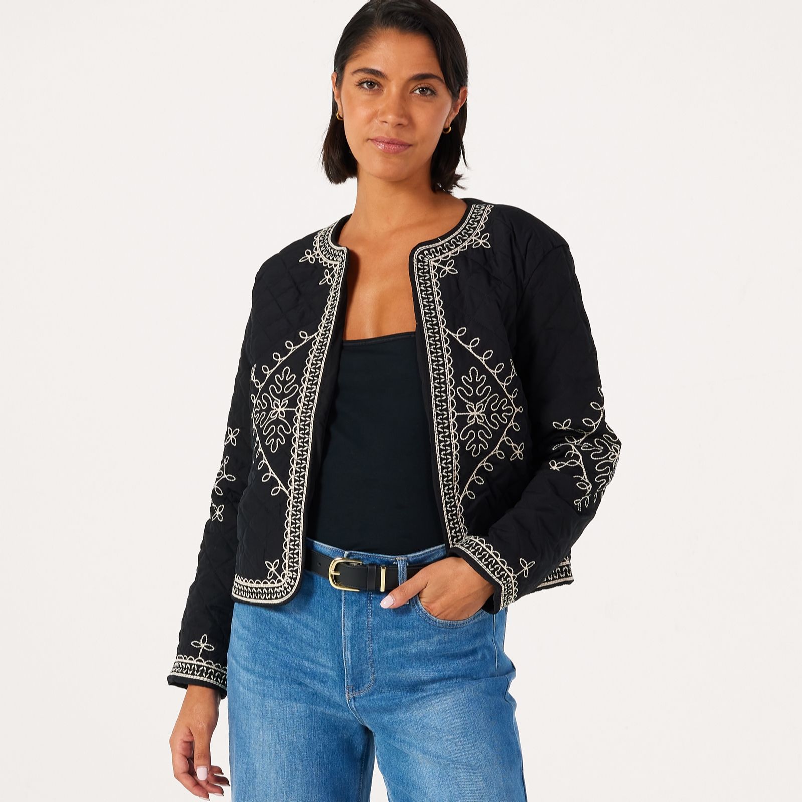JDY Billie Embroidered Quilted Jacket - QVC UK