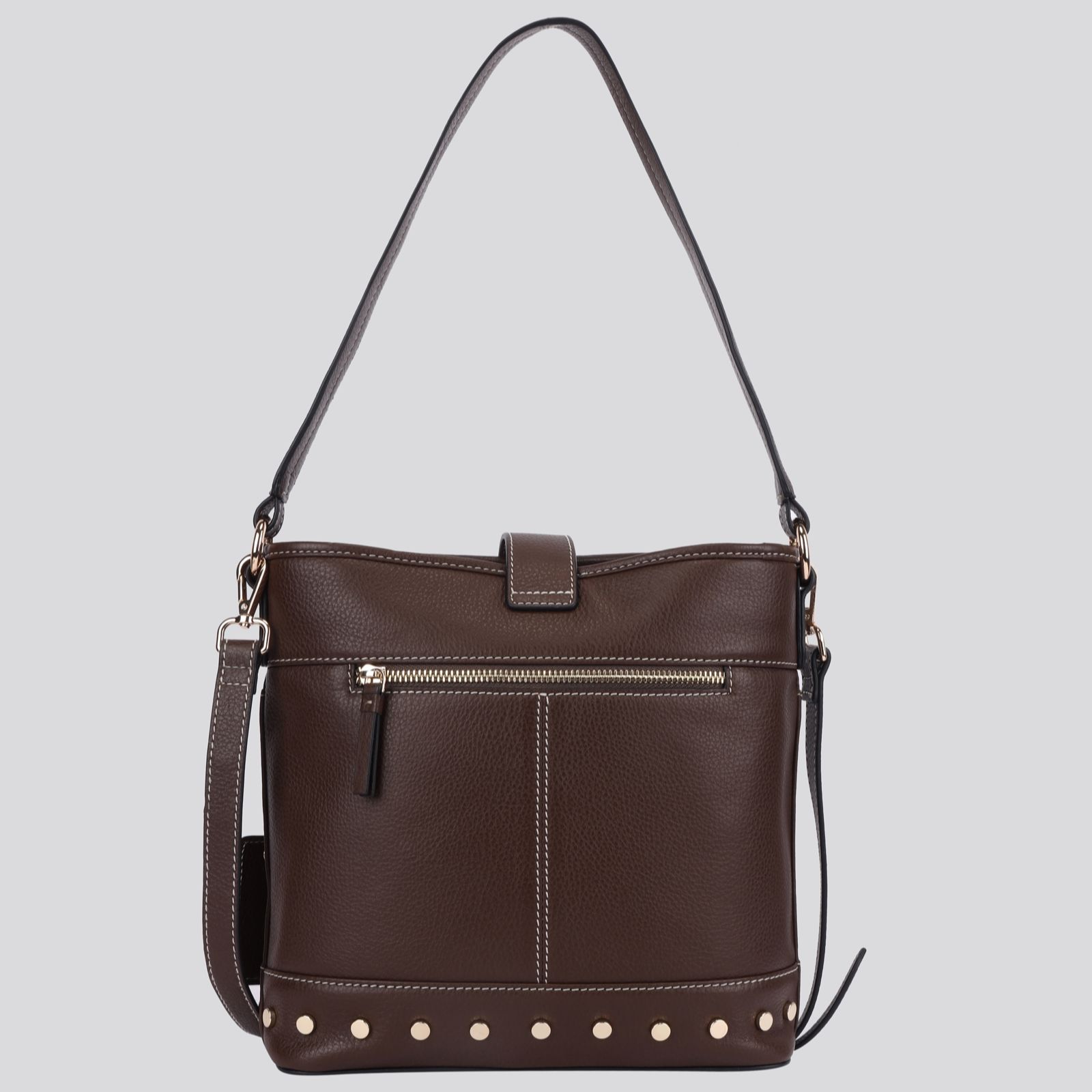 Ashwood Leather Bucket Bag with Stud Detail - QVC UK