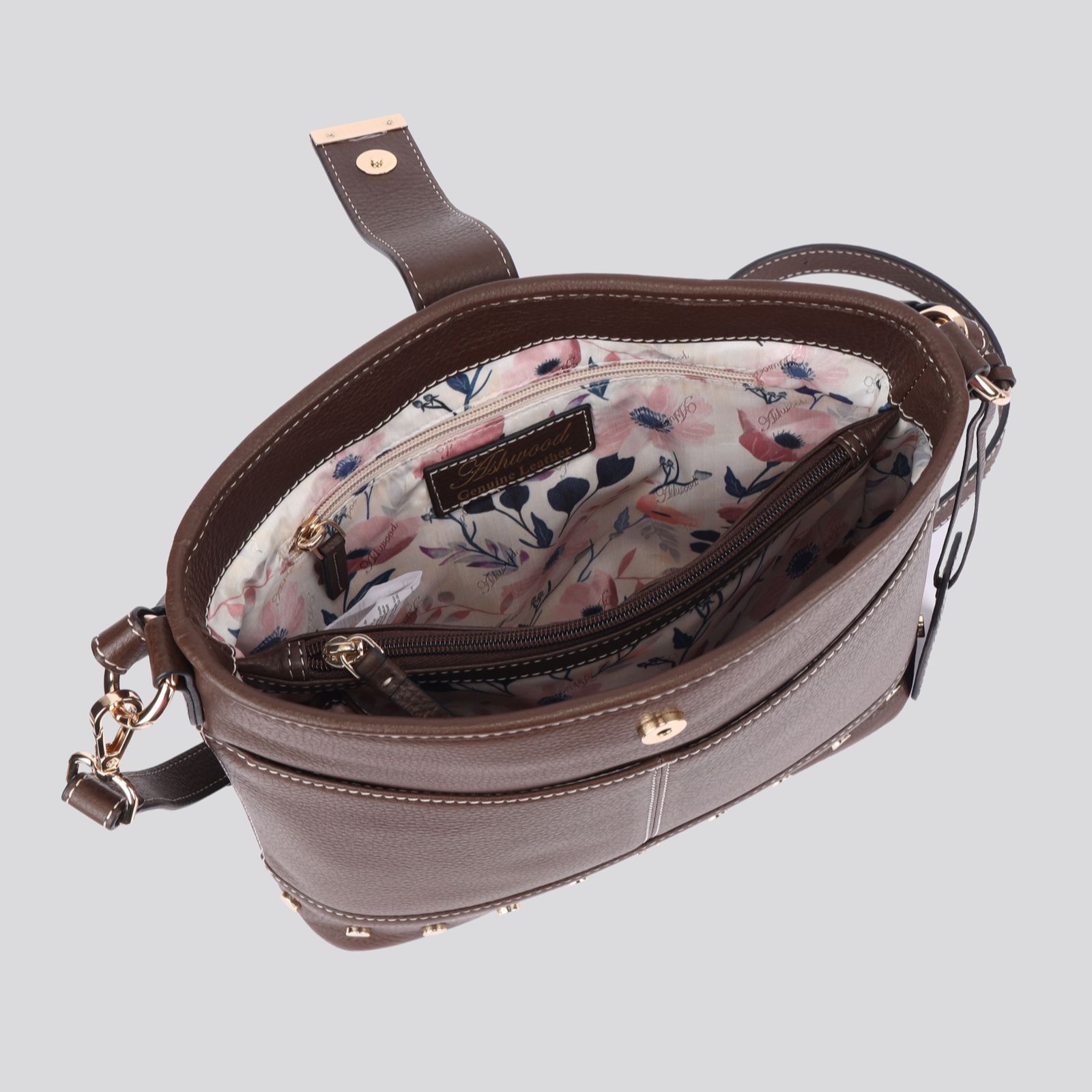 Ashwood Leather Bucket Bag with Stud Detail - QVC UK