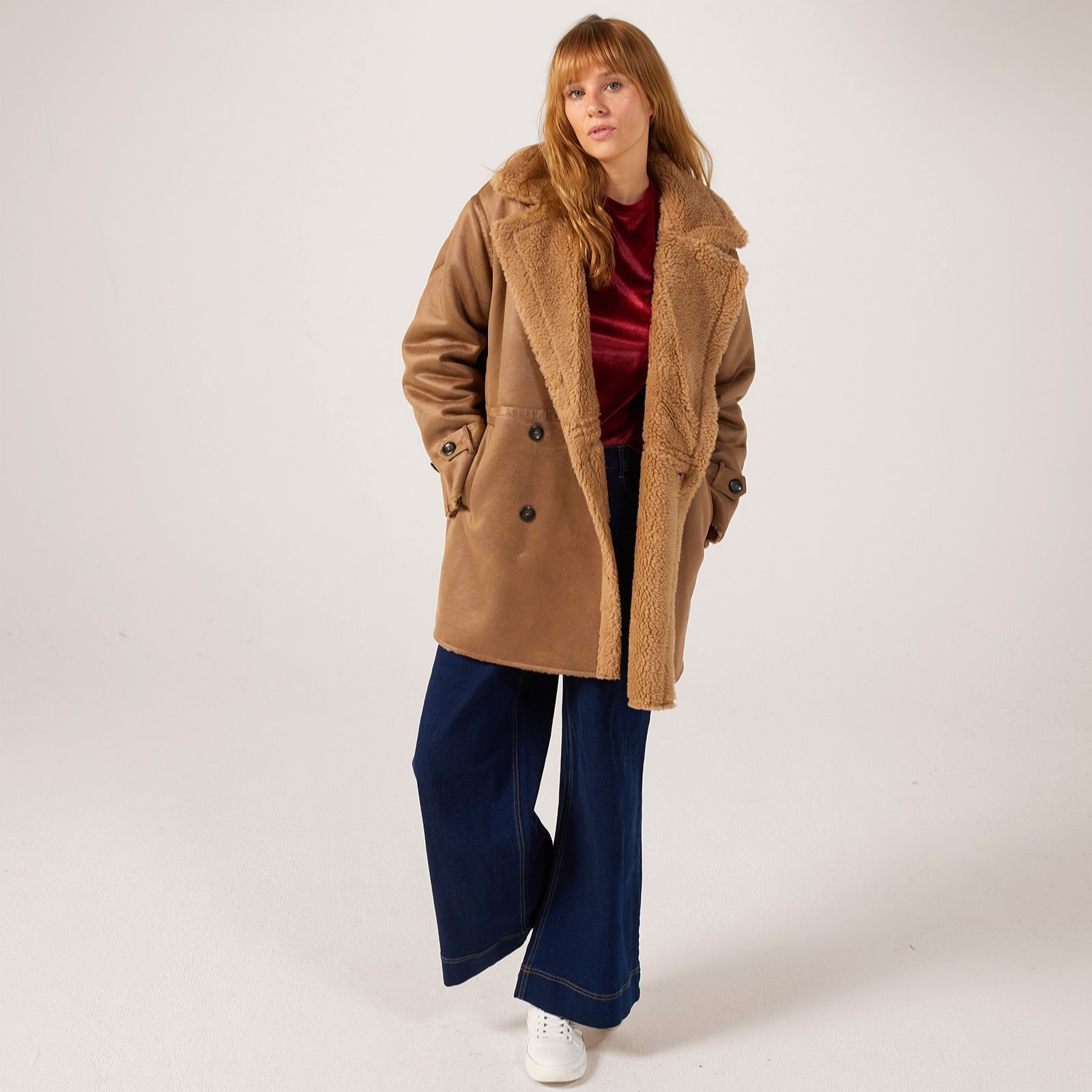 Only Bonded Sherpa Longline Coat - QVC UK