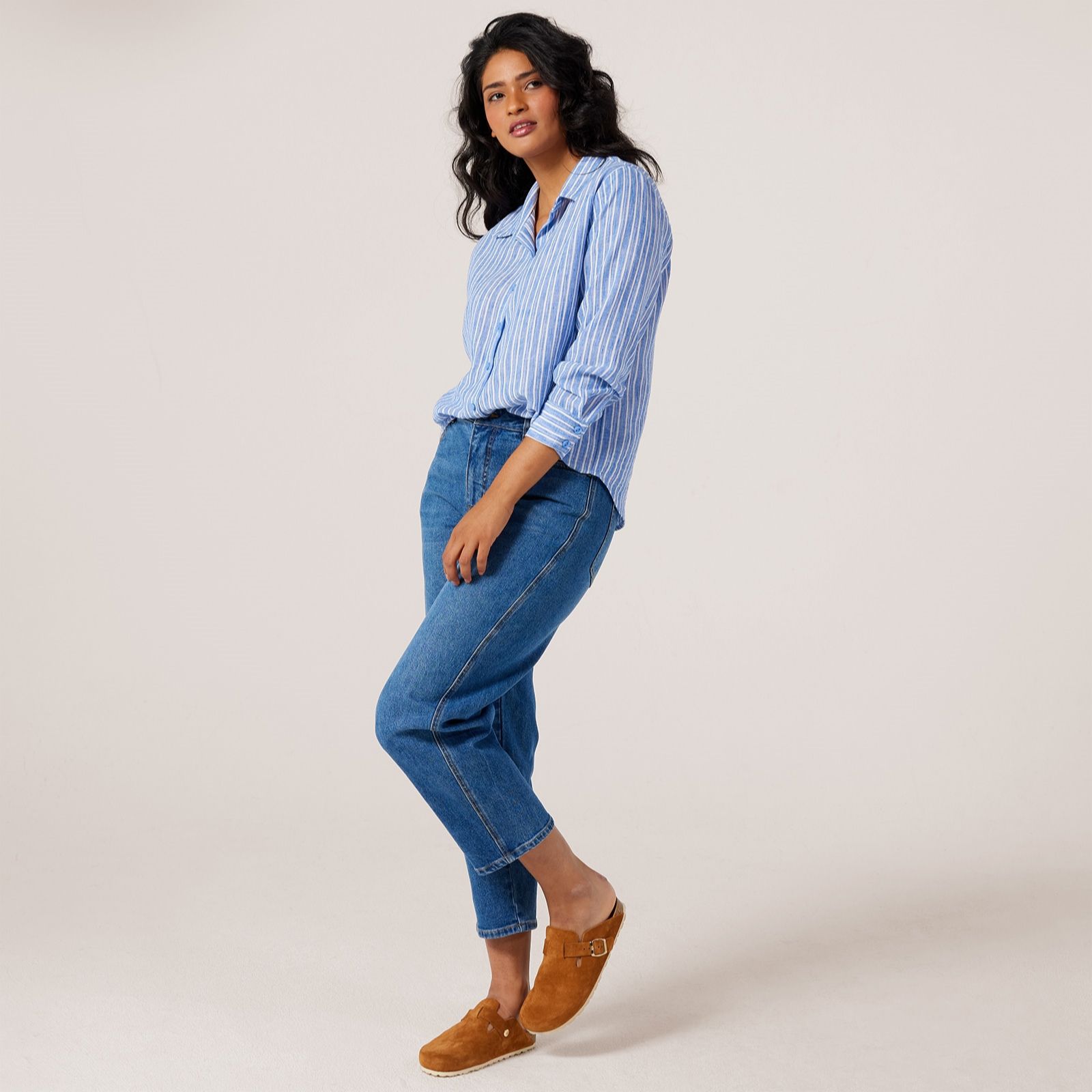 Kim & Co Striped Button Down Long Sleeve Shirt - QVC UK