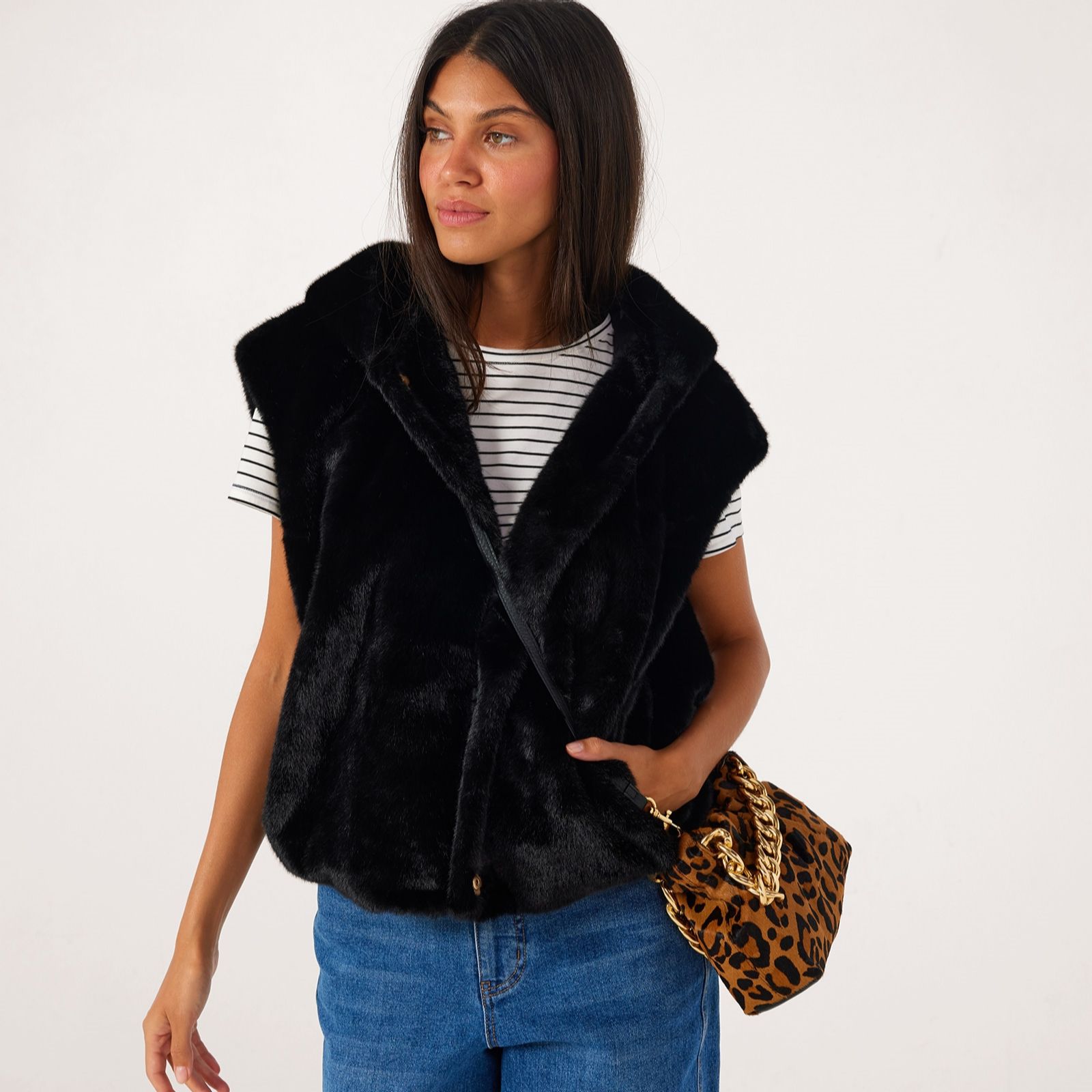 Malissa J Faux Fur Gilet With Hood - QVC UK