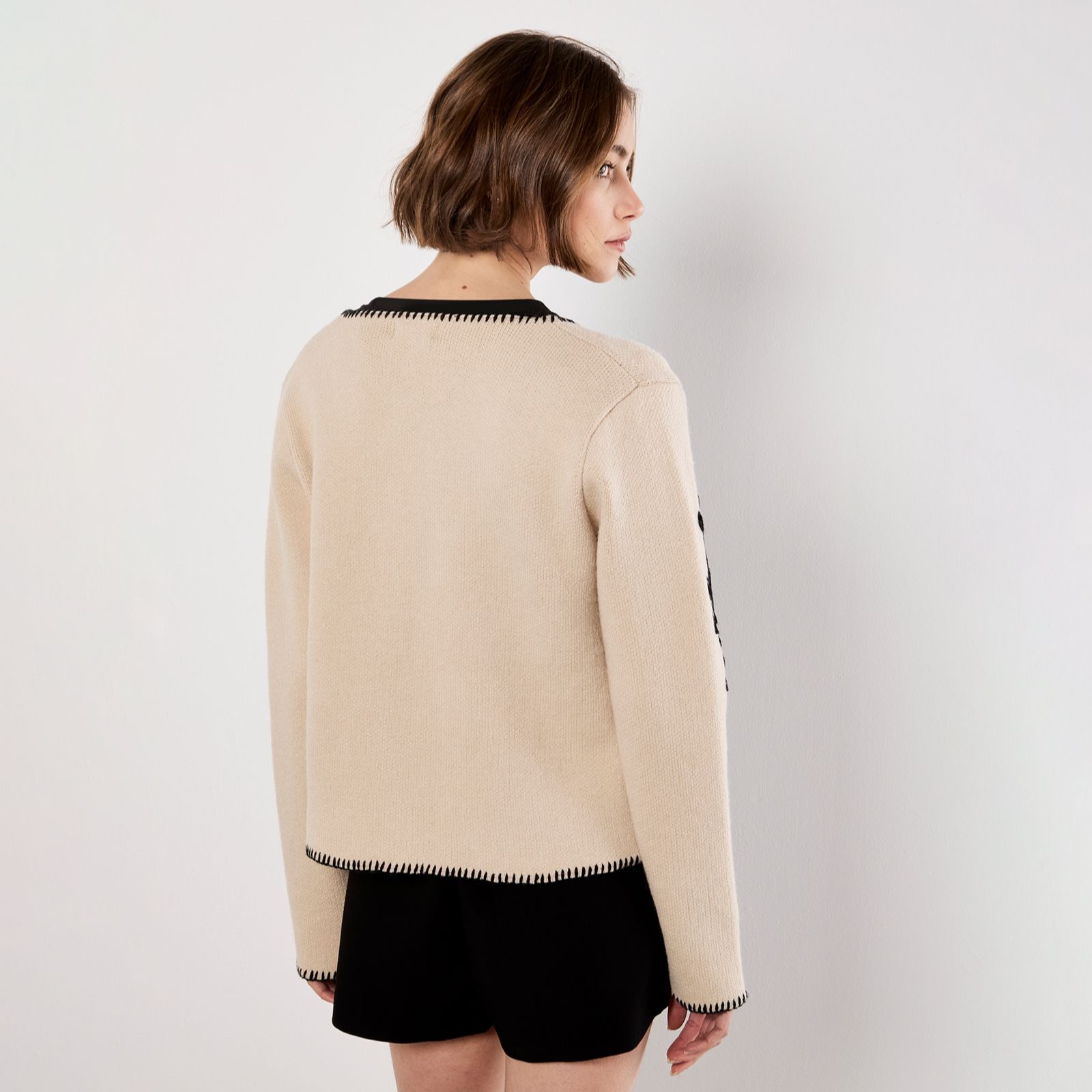 Apricot Swirly Cornelli Embroidery & Blanket Stitch Edge Cardigan - QVC UK