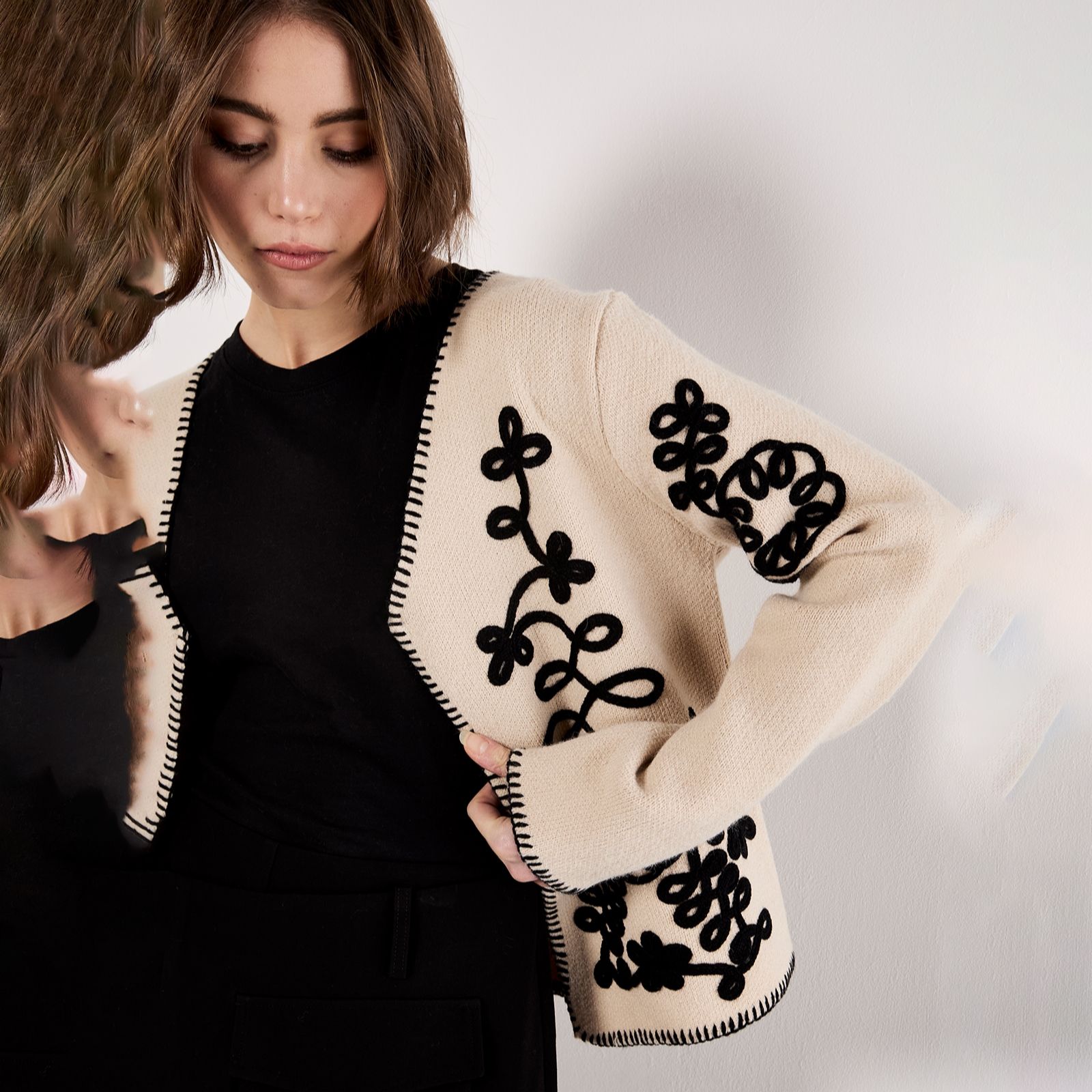 Apricot Swirly Cornelli Embroidery & Blanket Stitch Edge Cardigan - QVC UK