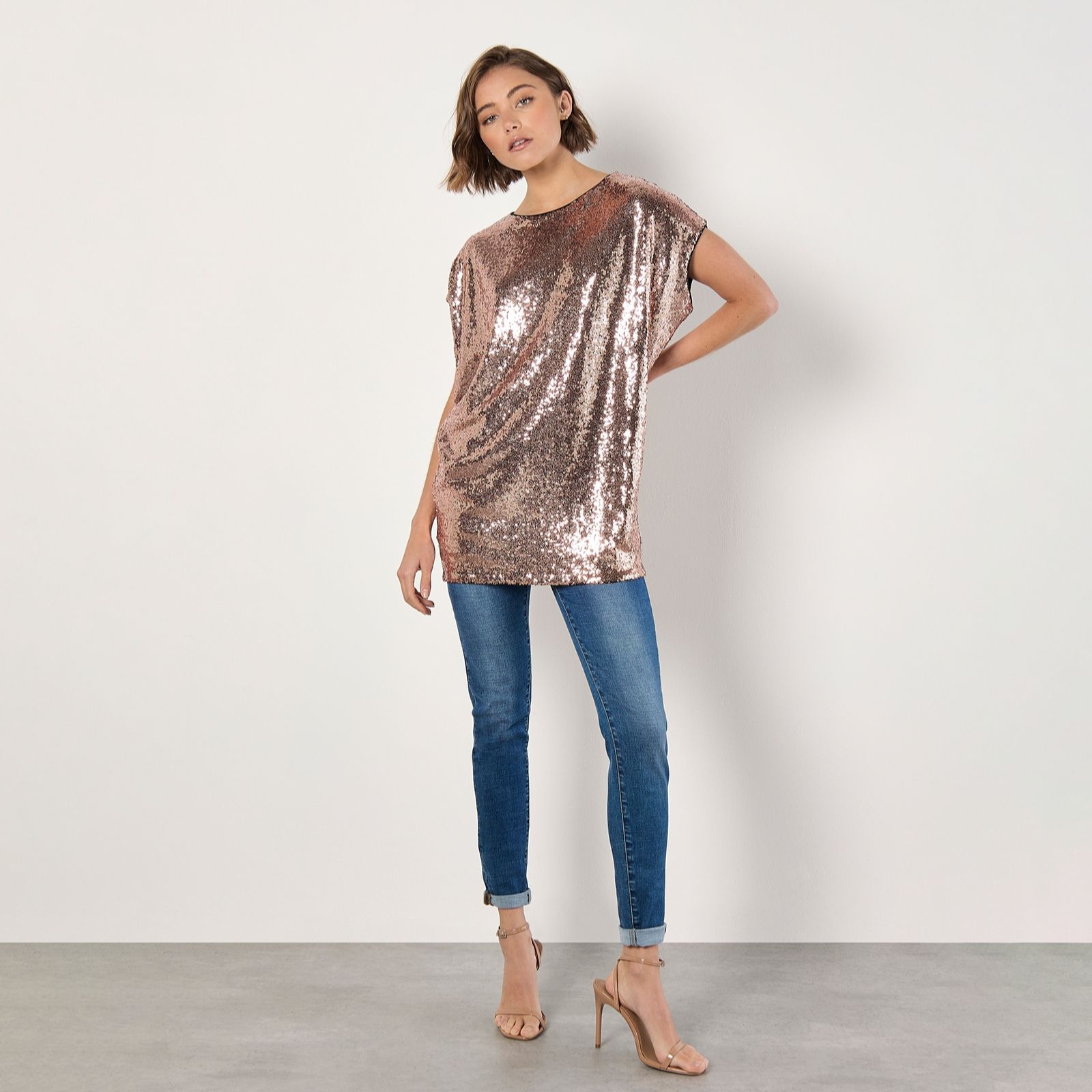 Apricot Flat Sequin Cocoon Top - QVC UK