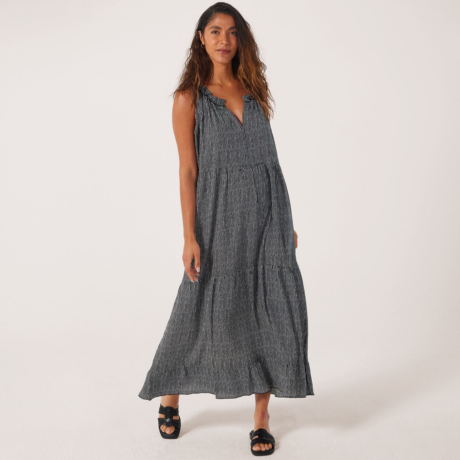 Malissa J Sleeveless Tiered Dress Notch Neck - QVC UK