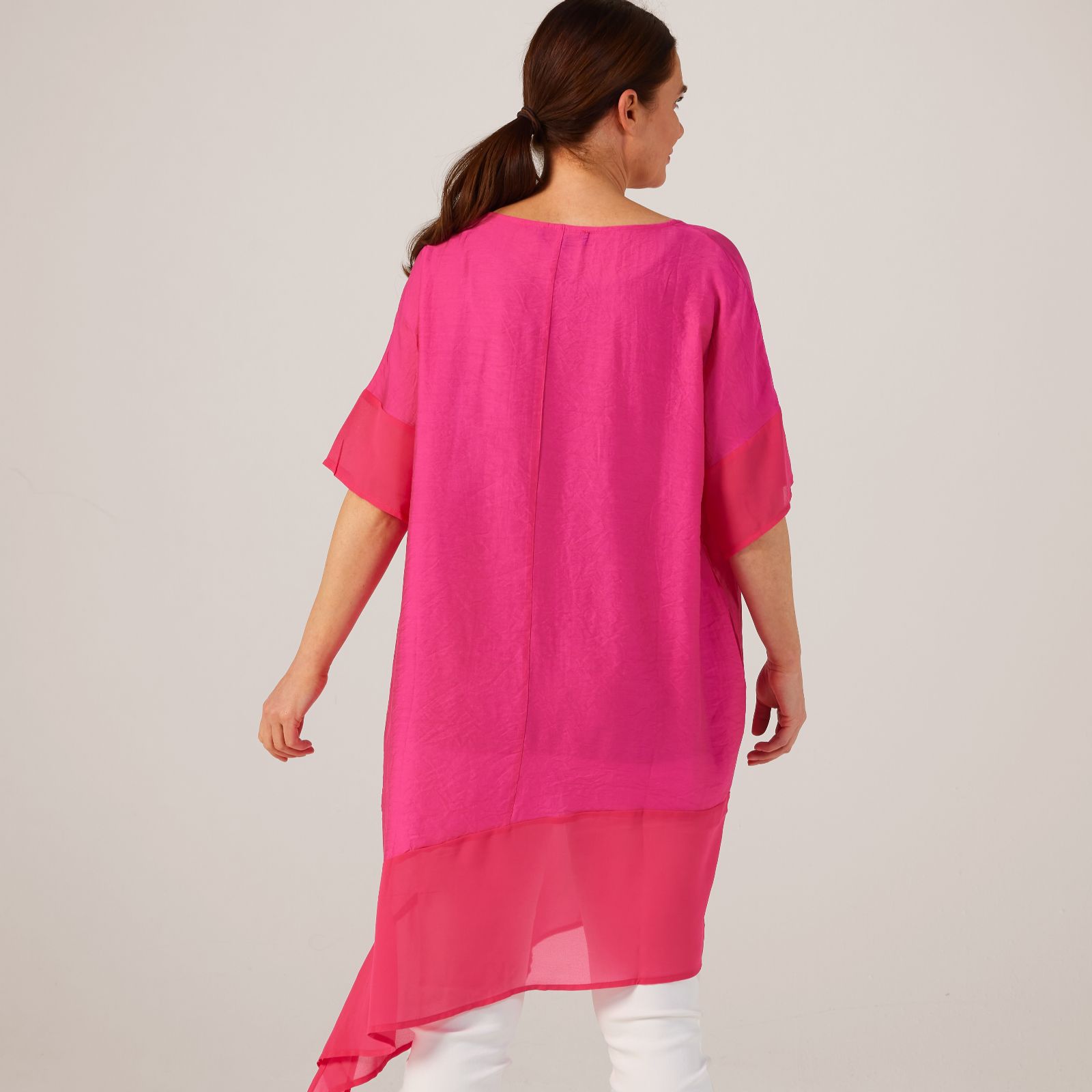 Frank Usher Asymmetric Tunic with Chiffon Panel to Hemline & Cuffs - QVC UK