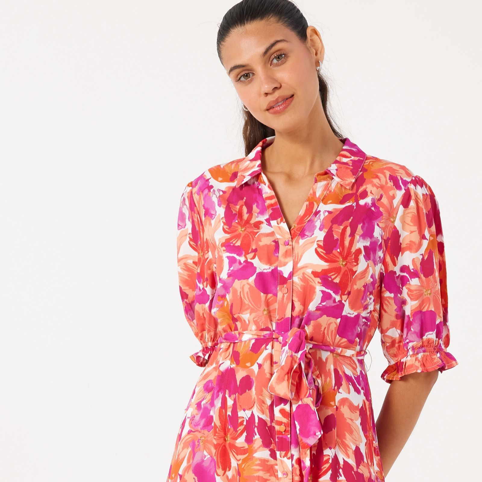 Izabel London Floral Print Tie Waist Maxi Dress - QVC UK