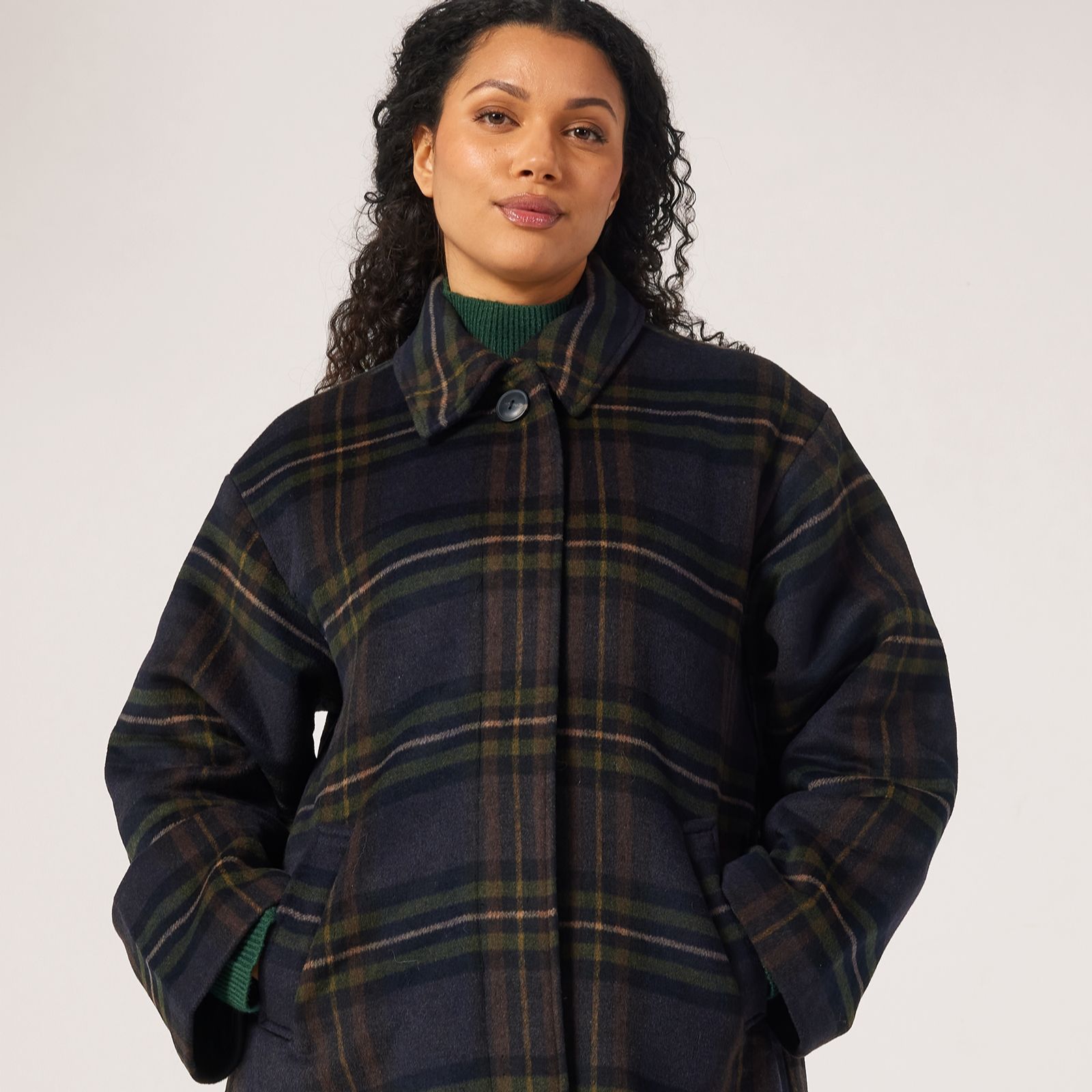 Only Bjork Long Check Coat - QVC UK