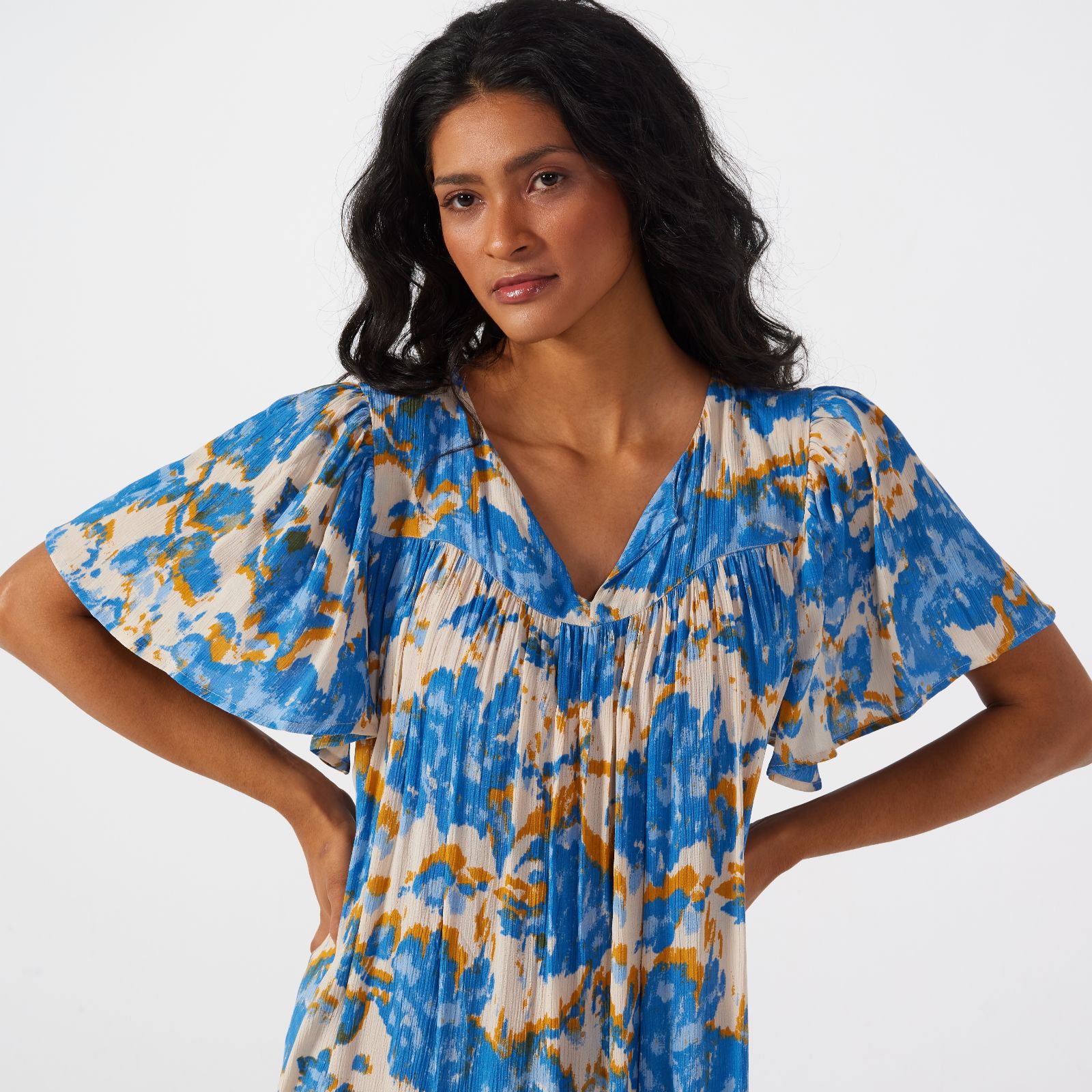 Masai Copenhagen Natore Printed Crepe Short Sleeve Dress - QVC UK