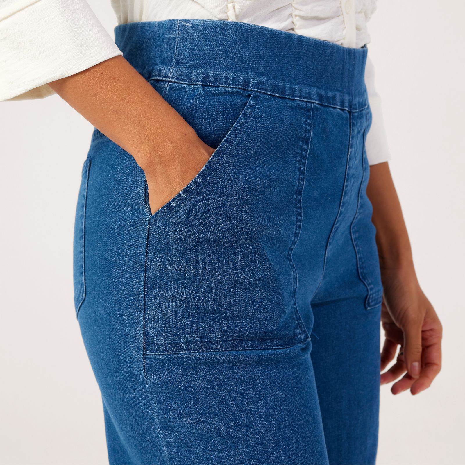 Nina Leonard Wide Leg Denim Standard Trousers With Pockets - QVC UK